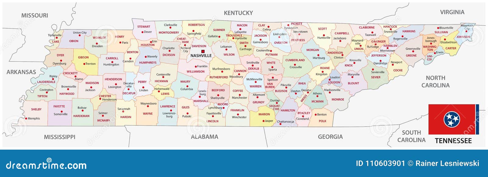 Tennessee Map. Political Map Of Tennessee With Boundaries In Outline ...