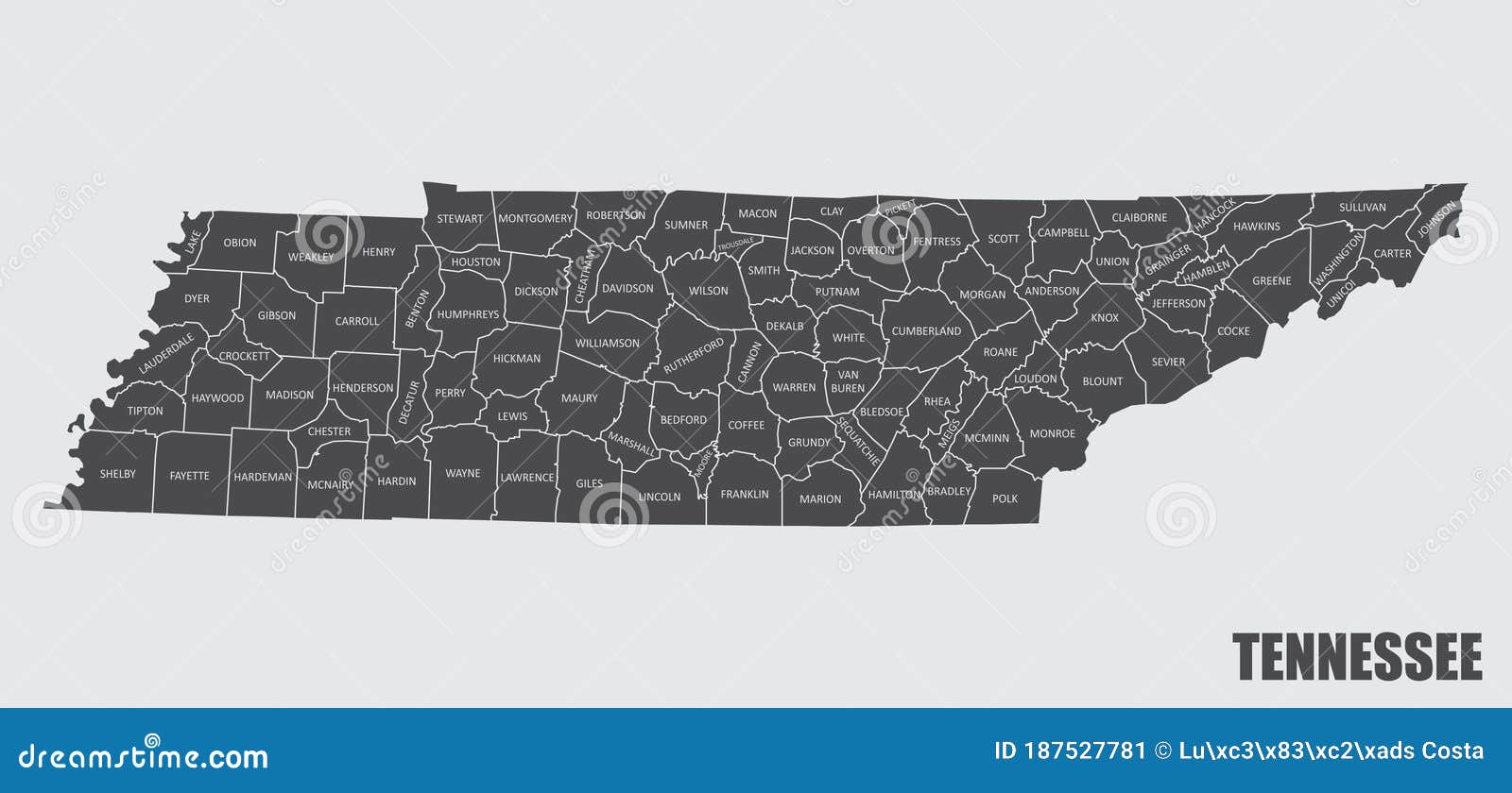 Tennessee County Map stock illustration. Illustration of state - 187527781