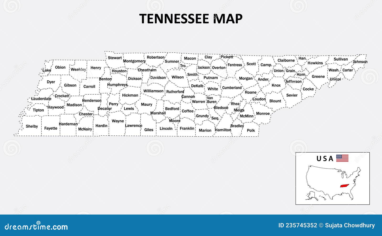 Tennessee Map. State and District Map of Tennessee Stock Vector ...