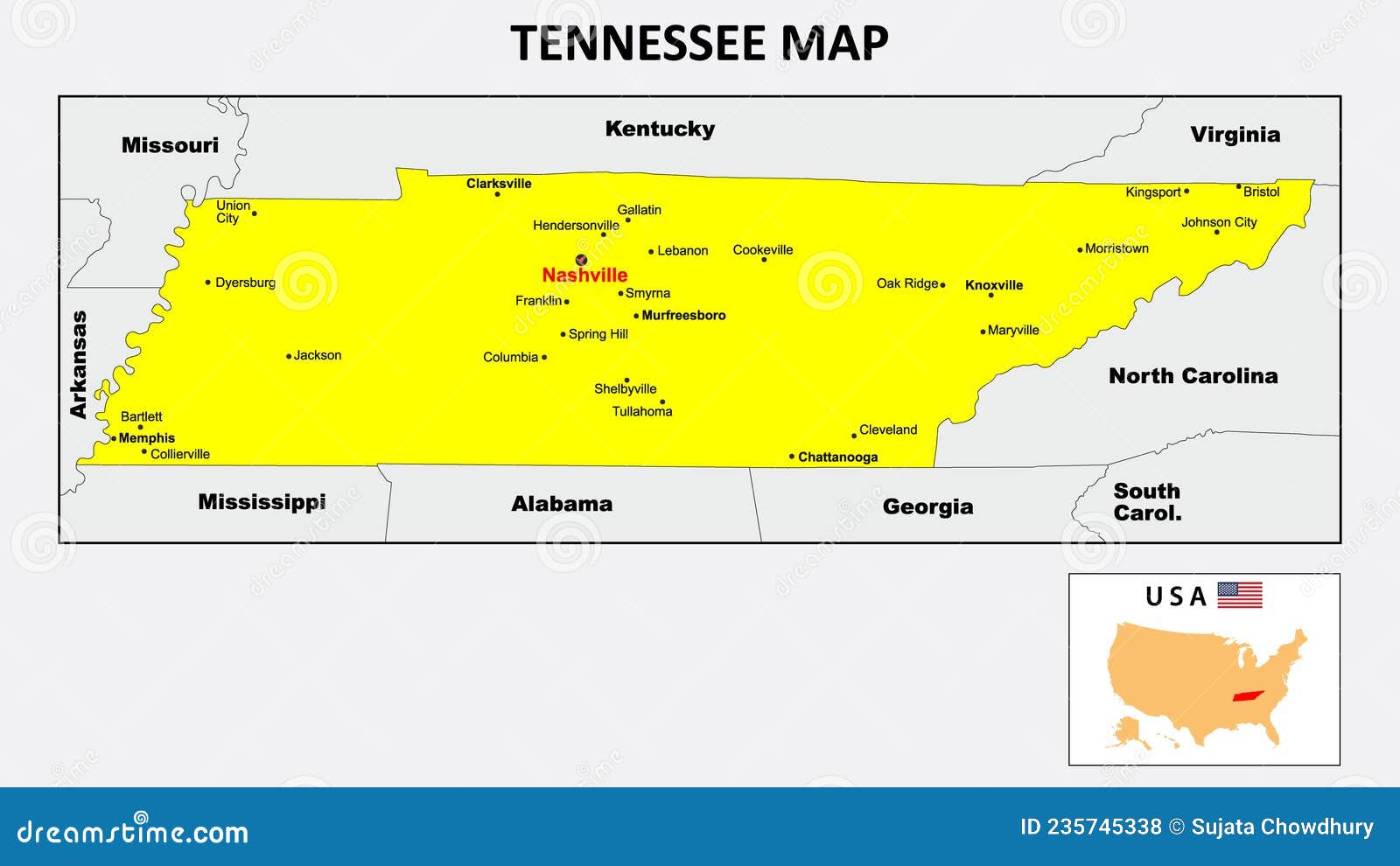 Tennessee Map. State and District Map of Tennessee Stock Vector ...