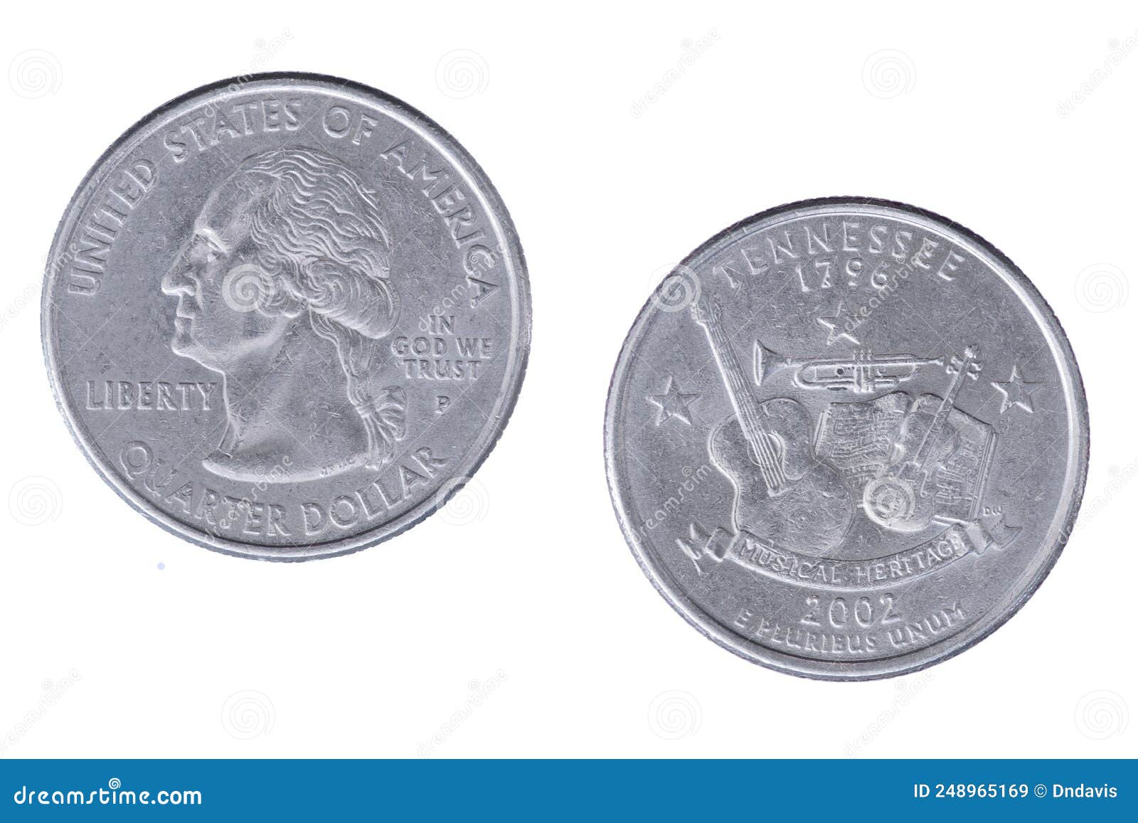 Tennessee 2002p State Commemorative Quarter Isolated on a White ...