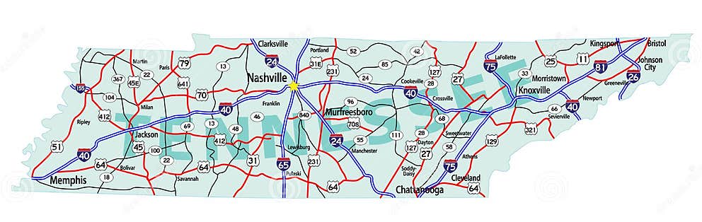 Tennessee State Interstate Map Stock Vector - Illustration of mountains ...