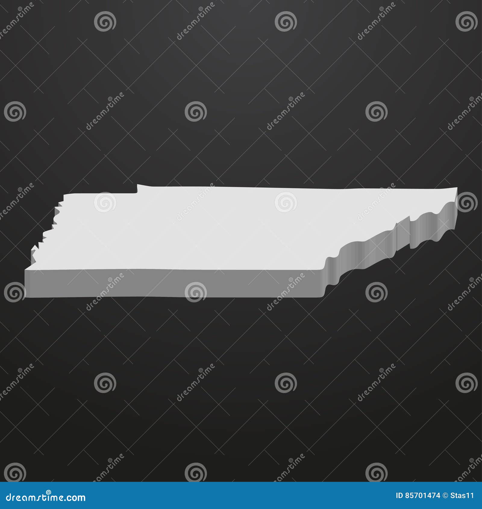 Tennessee State Map in Gray on a Black Background 3d Stock Illustration ...
