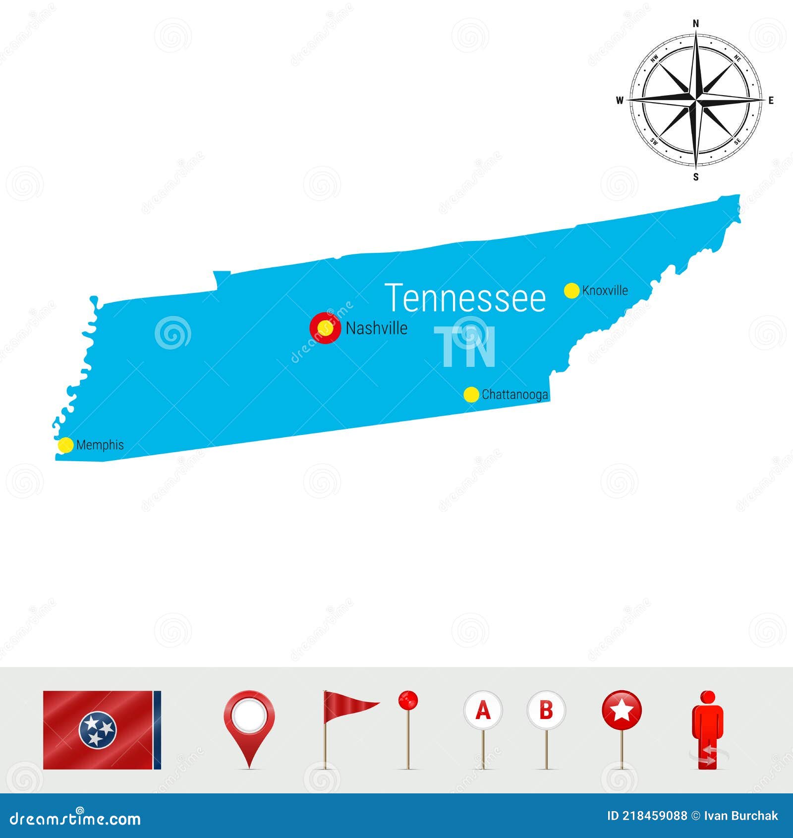 Tennessee Vector Map Isolated on White Background. Detailed Silhouette ...