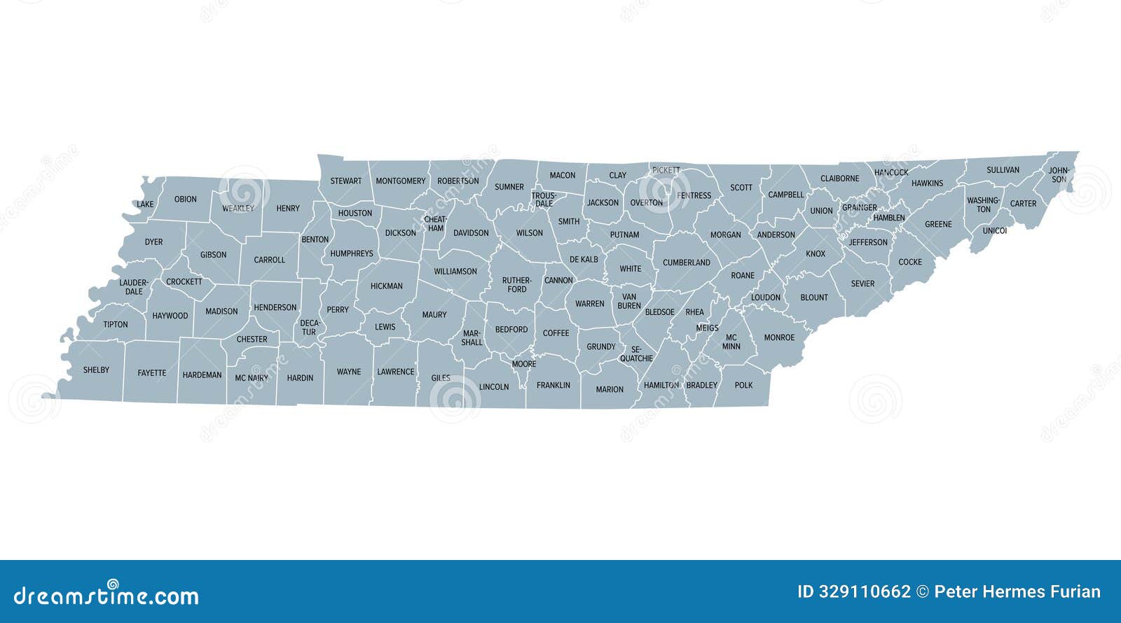 Tennessee, Subdivided into 95 Counties, Gray Political Map Stock Vector ...