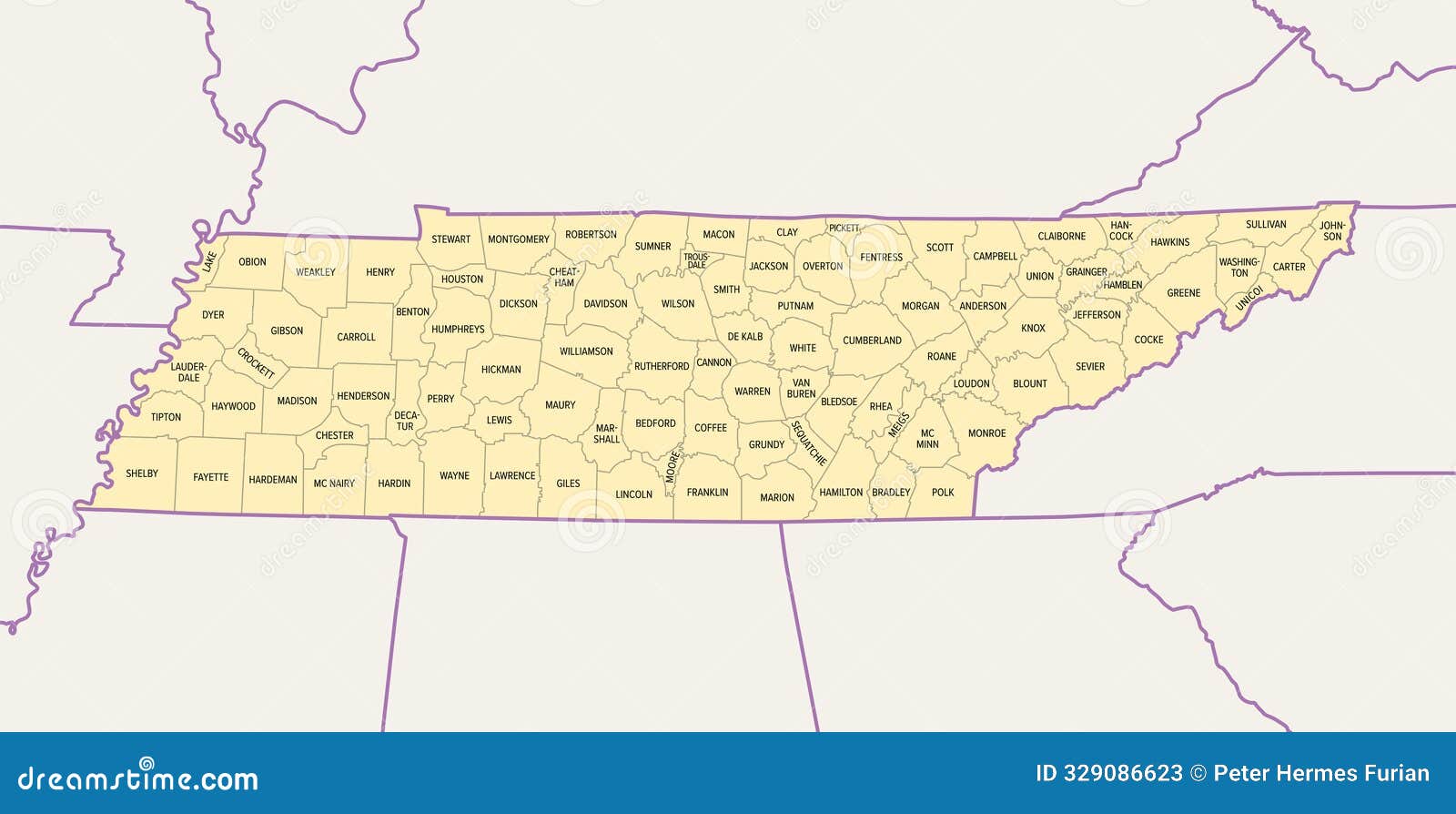 Tennessee, Subdivided into 95 Counties, Political Map Stock Vector ...