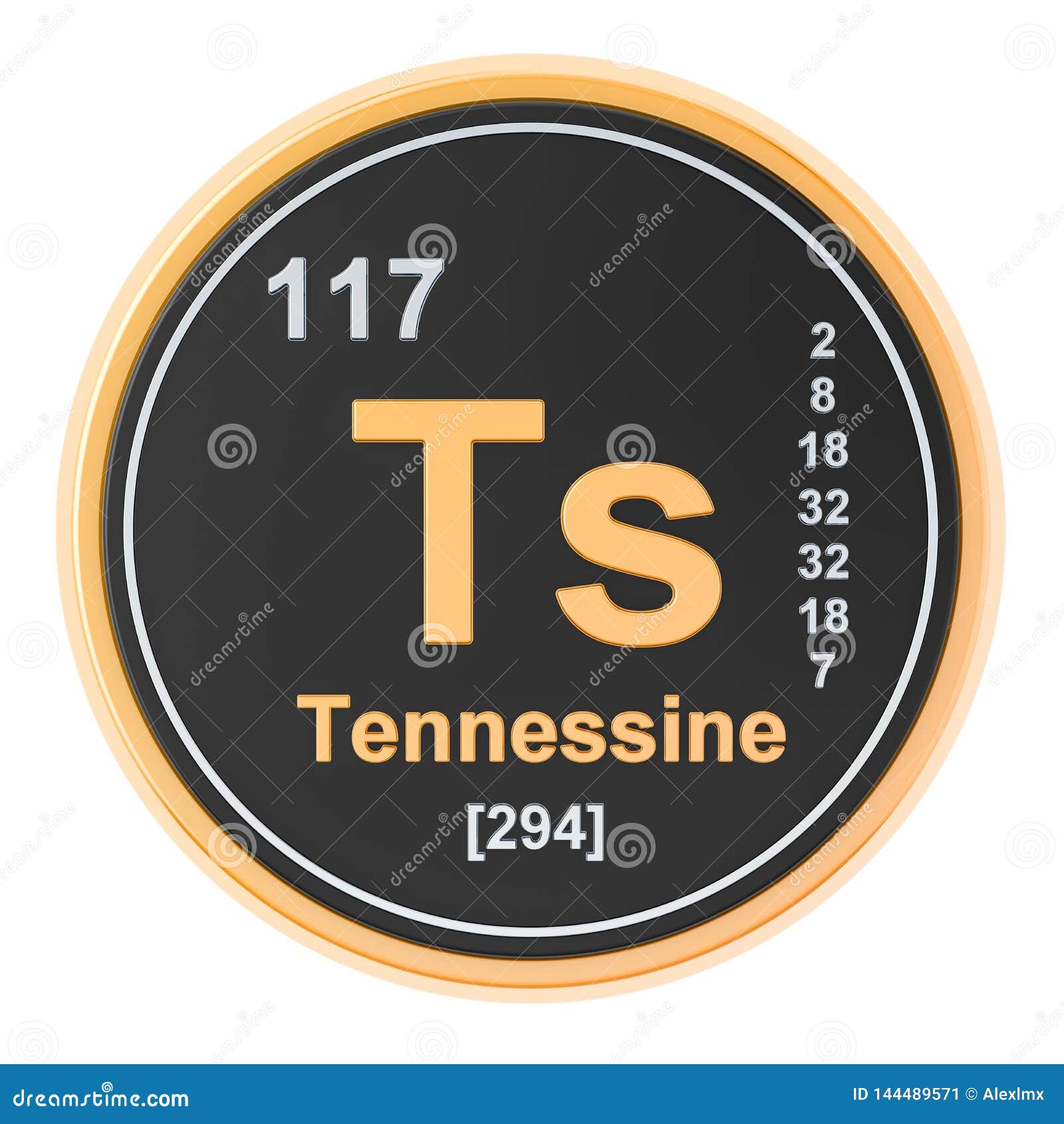 Tennessine As Element 117 Of The Periodic Table 3D Illustration On Grey ...