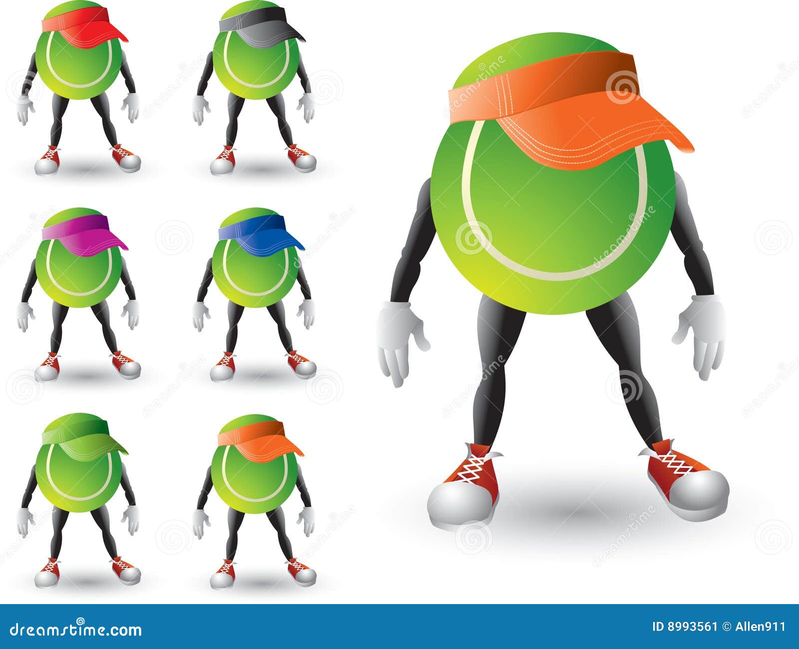 Tennis Ball Cartoon Characters with Visors Stock Vector - Illustration ...