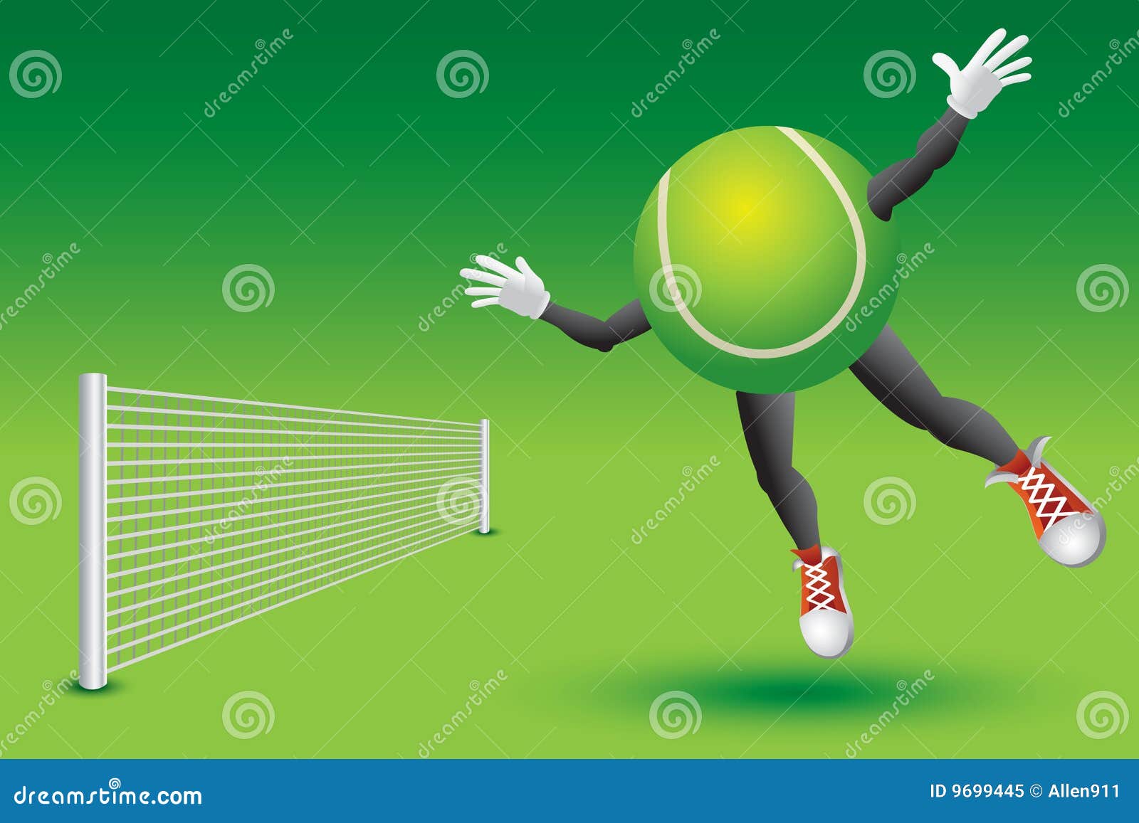 Tennis Ball Character Flying Toward the Net Stock Vector - Illustration ...