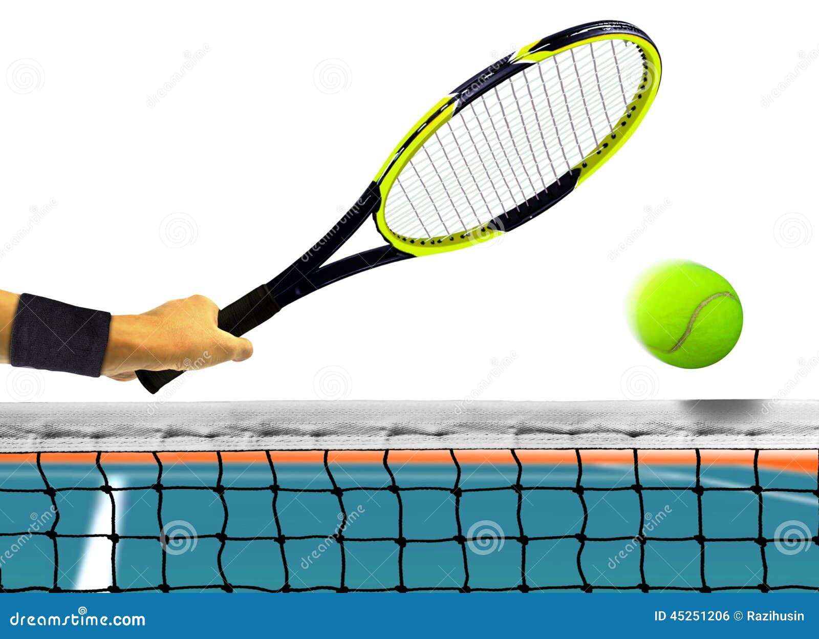 Tennis Ball in Front of the Net Over White Stock Photo - Image of white ...
