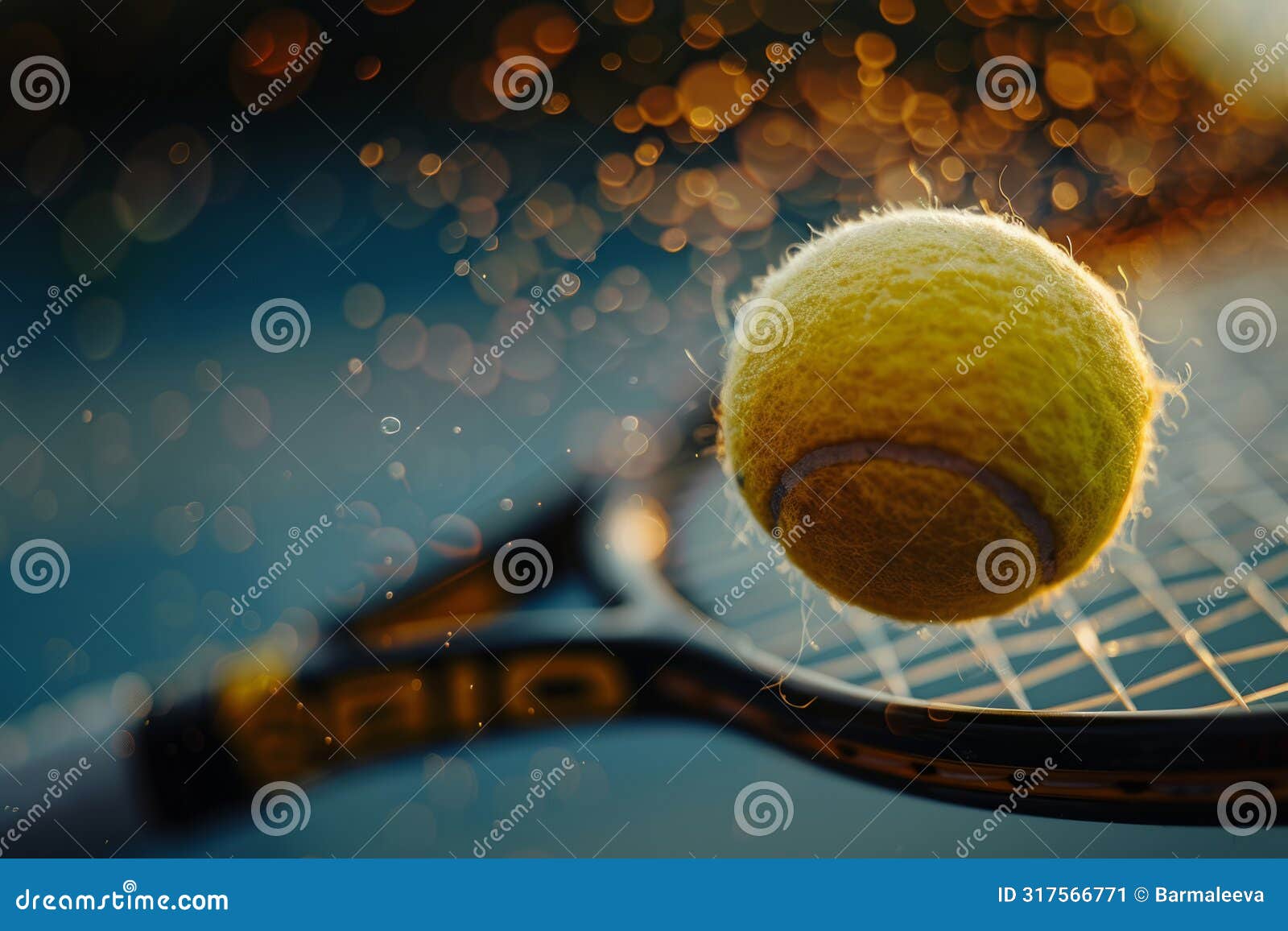 Tennis Ball Hitting a Racket. Tennis Player in Action Stock Image ...