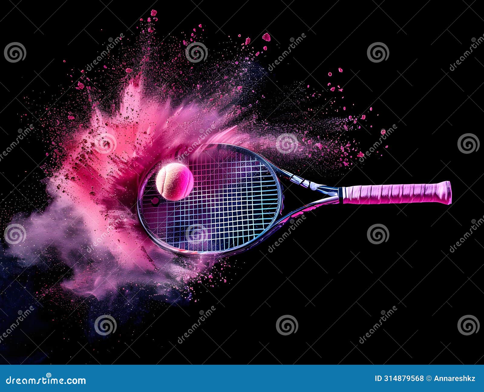 Tennis Ball and Racket in Colored Dust. AI Generated. Stock Photo ...