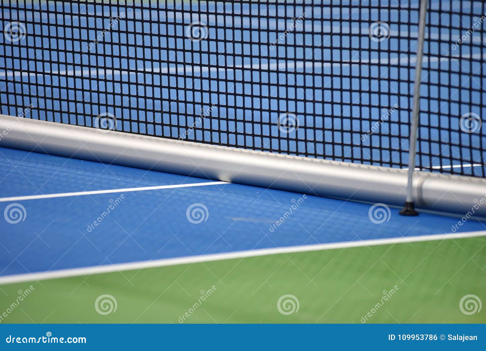 Tennis Blue Hard Court with Net Stock Photo - Image of match, game ...