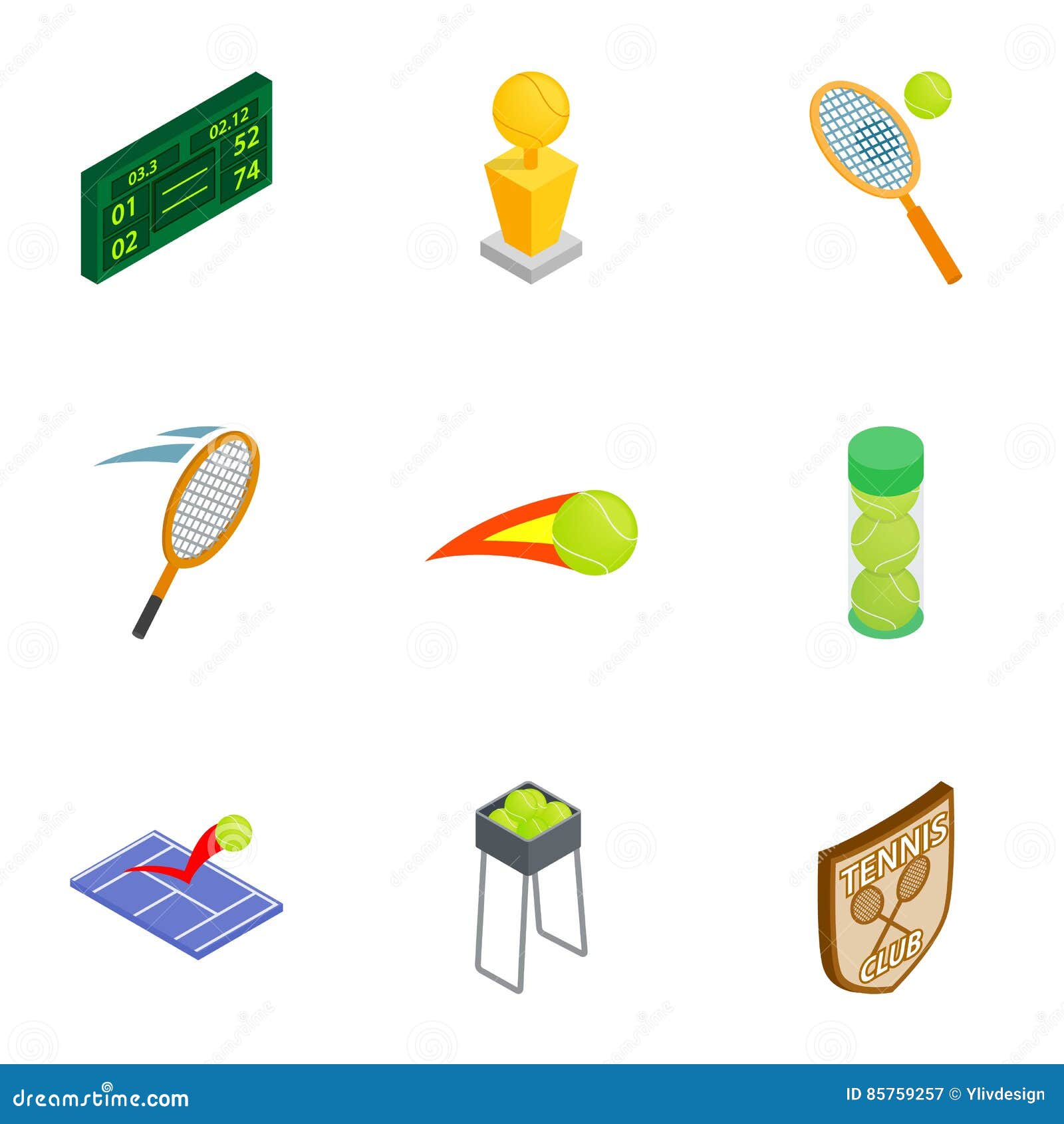 Tennis Elements Icons Set, Isometric 3d Style Stock Vector ...