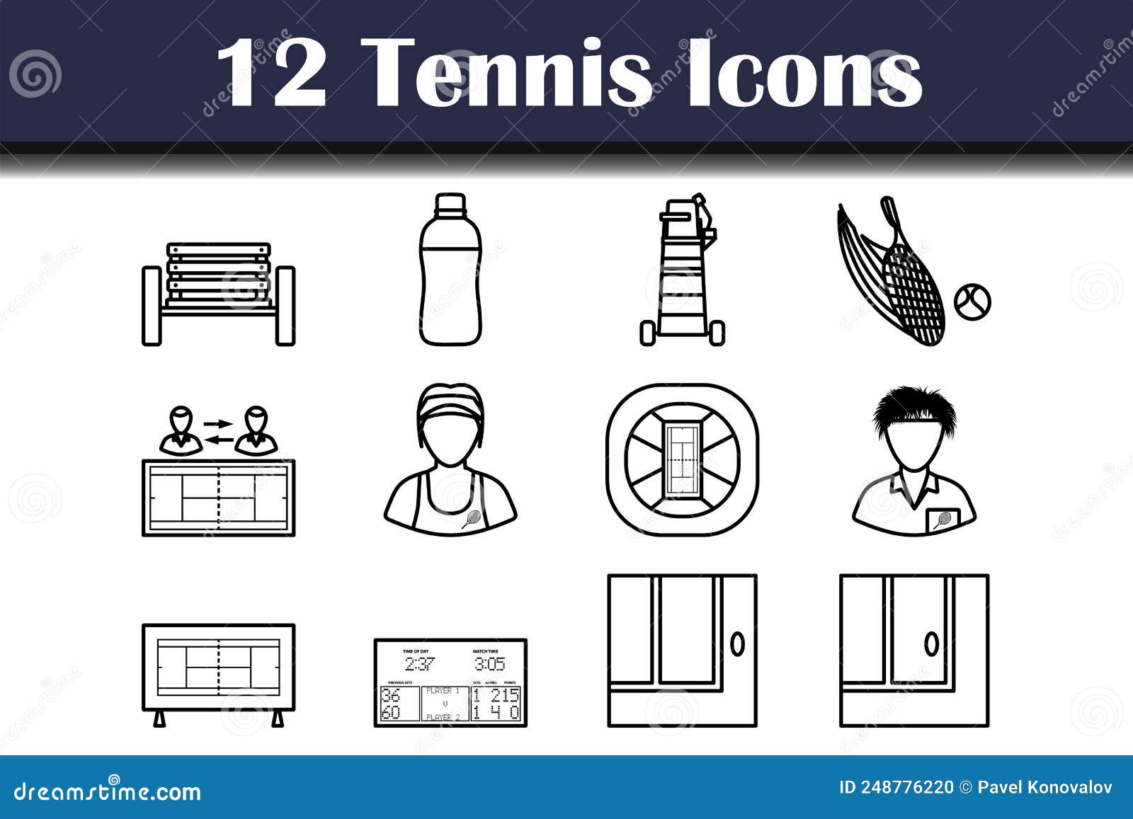 Tennis Icon Set stock vector. Illustration of pictogram - 248776220