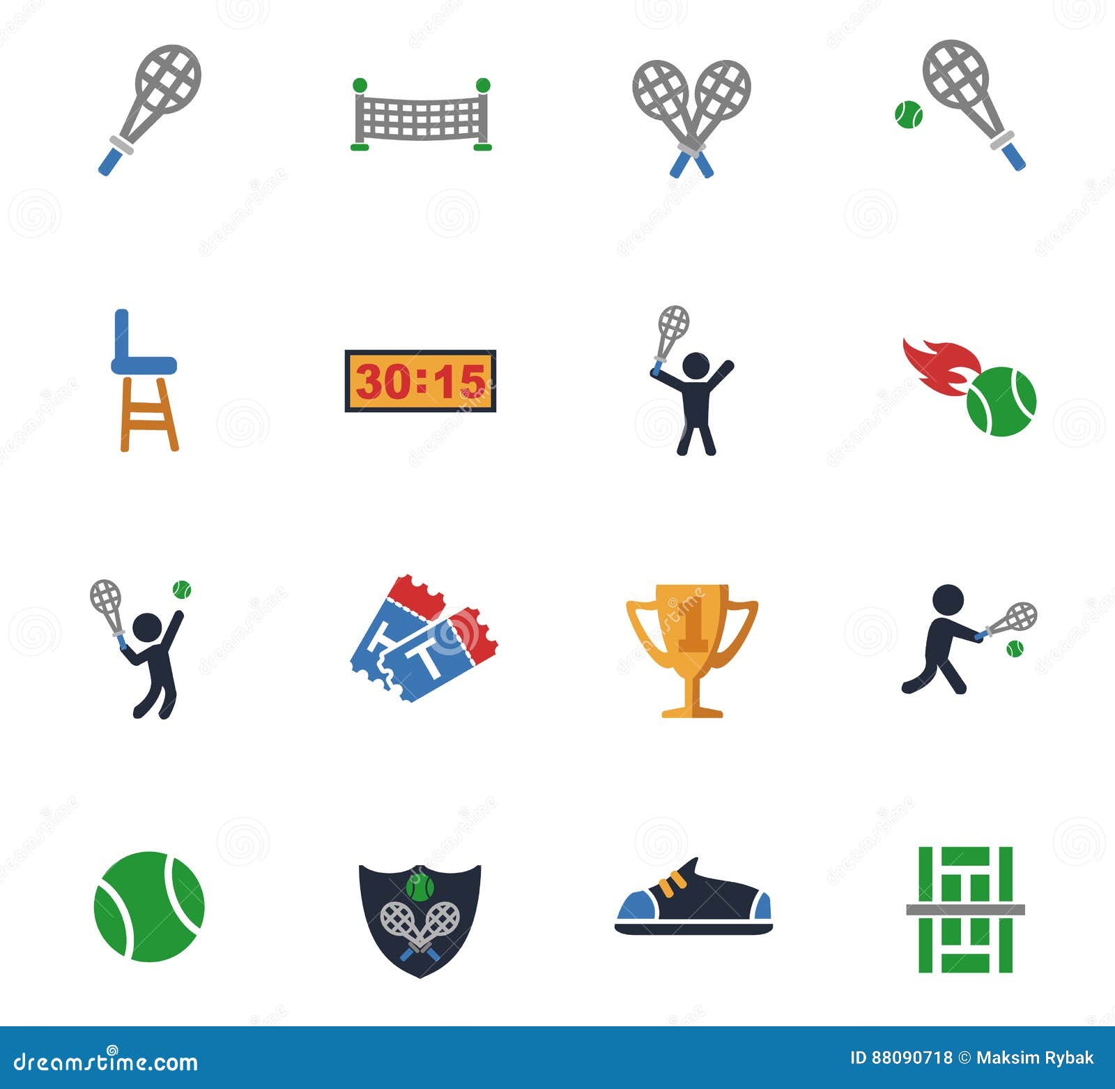 Tennis icon set stock vector. Illustration of court, ball - 88090718