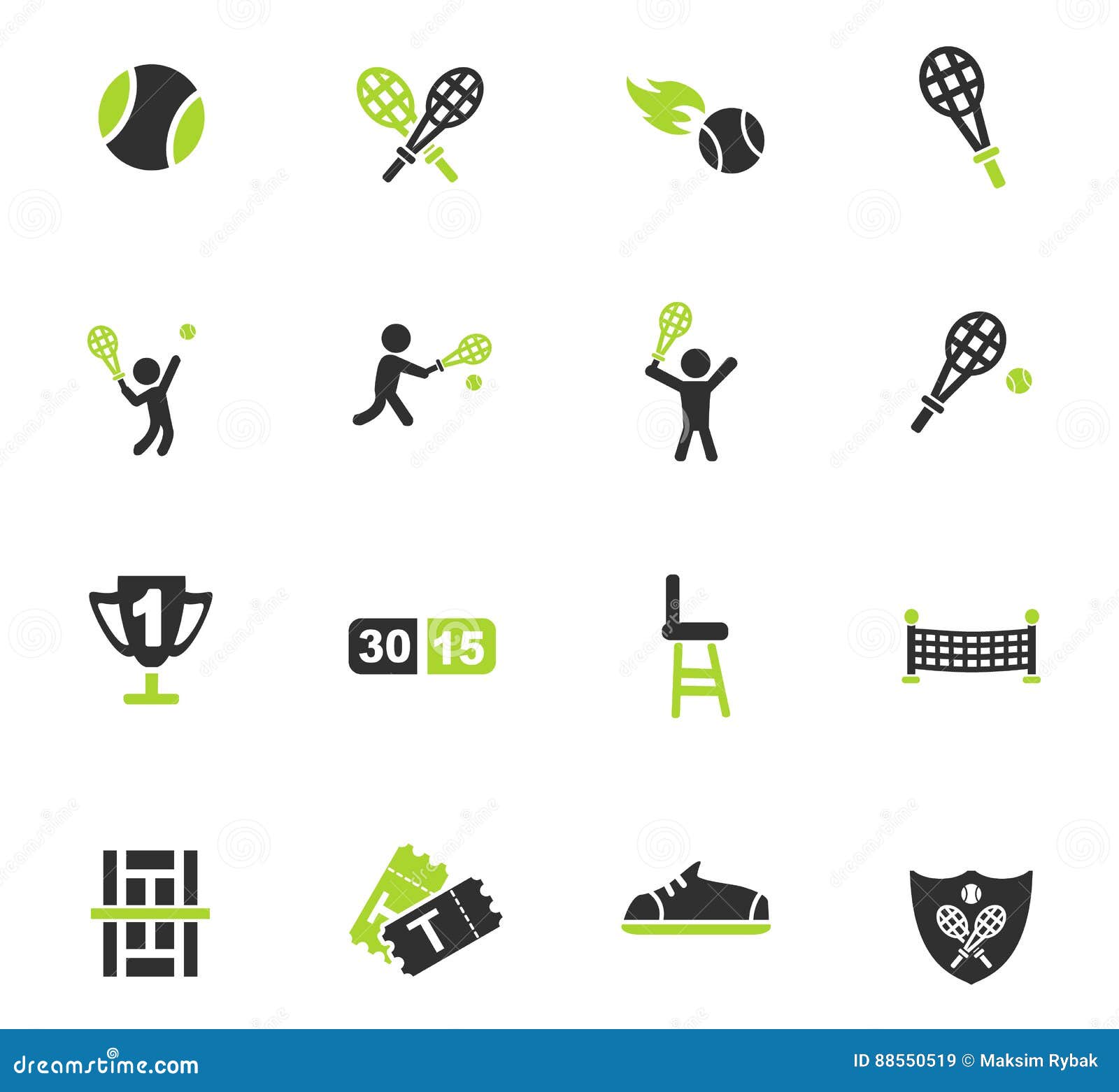Tennis icon set stock illustration. Illustration of racket - 88550519