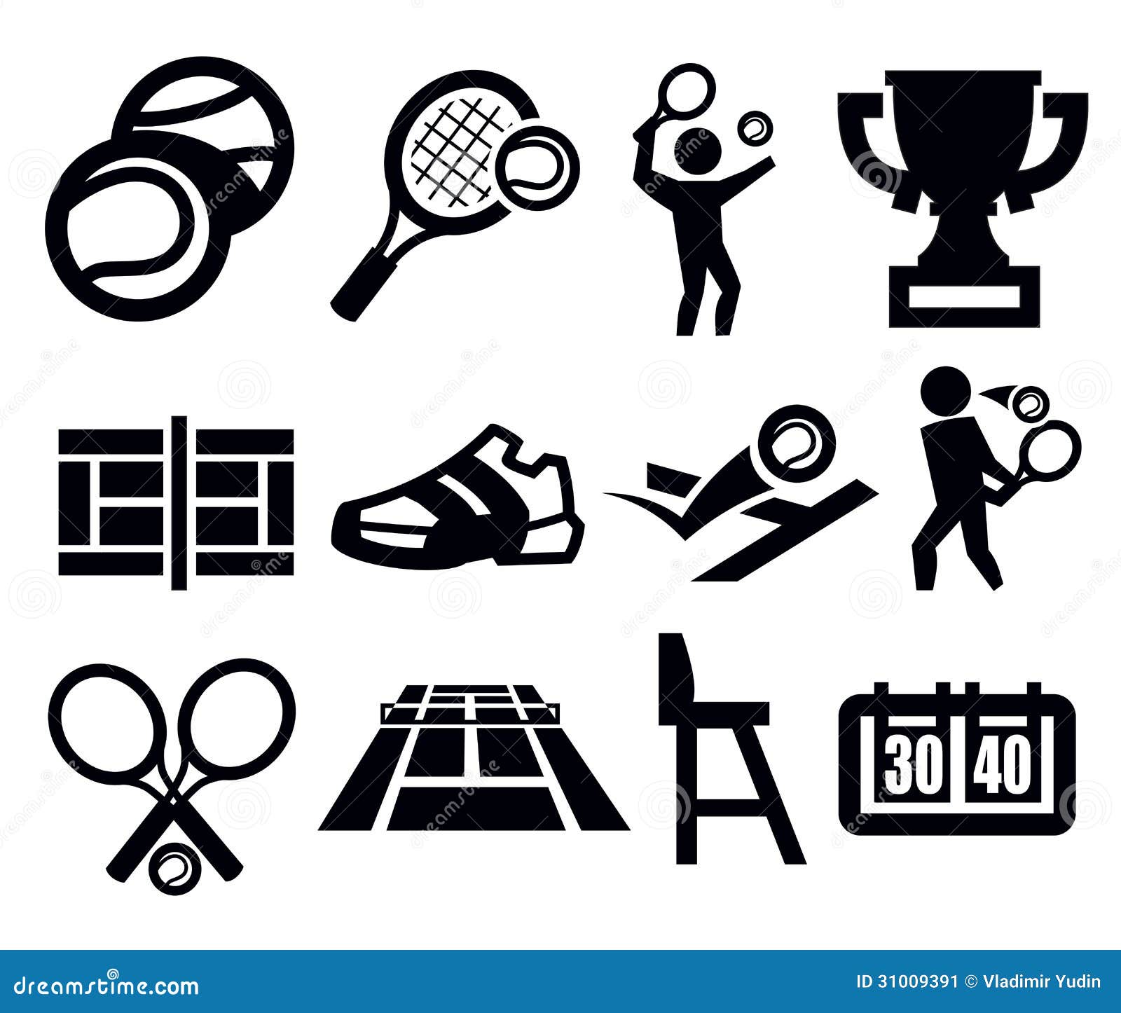 Tennis Icon Set. Included Icons As Doubles Tennis, Tennis Player, Match ...