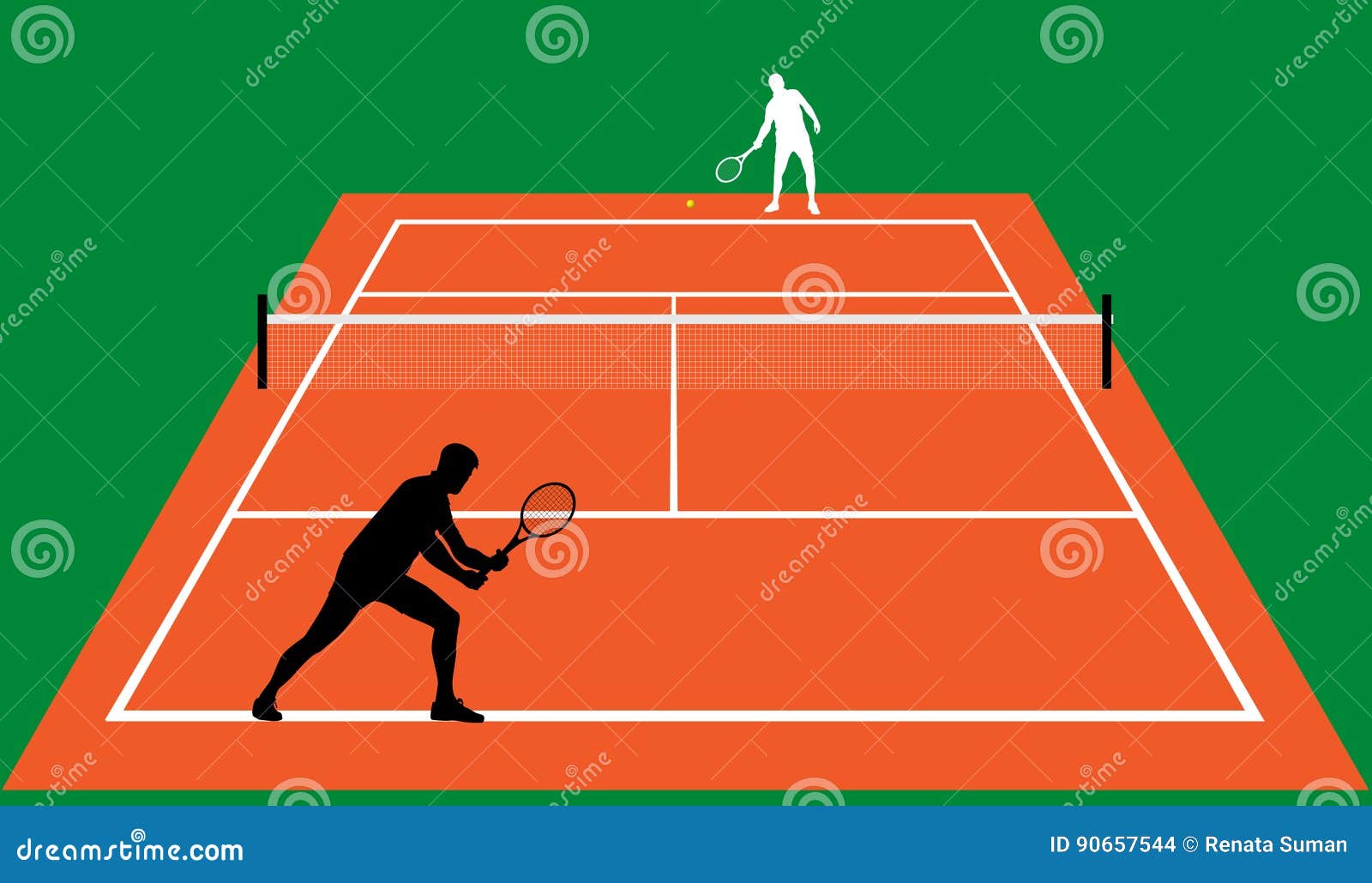 Tennis match on clay stock vector. Illustration of opponents - 90657544