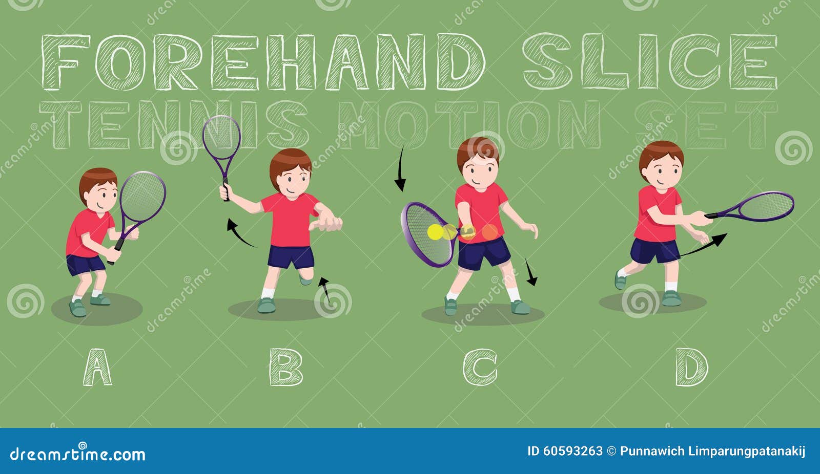 Tennis Motion Forehand Slice Boy Vector Illustration Stock Vector ...