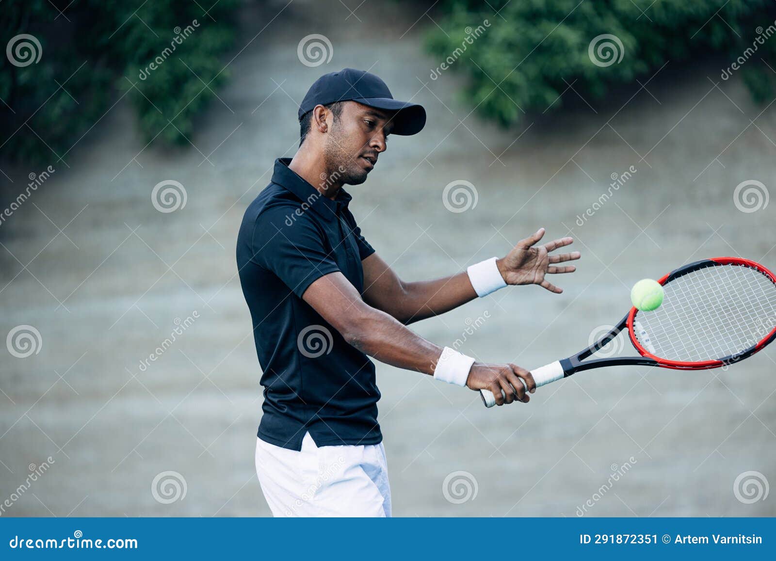 Tennis Player with Racket Practicing Stock Image - Image of real ...