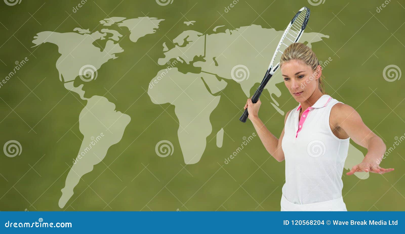 Tennis Player Woman with World Map Stock Photo - Image of copy ...
