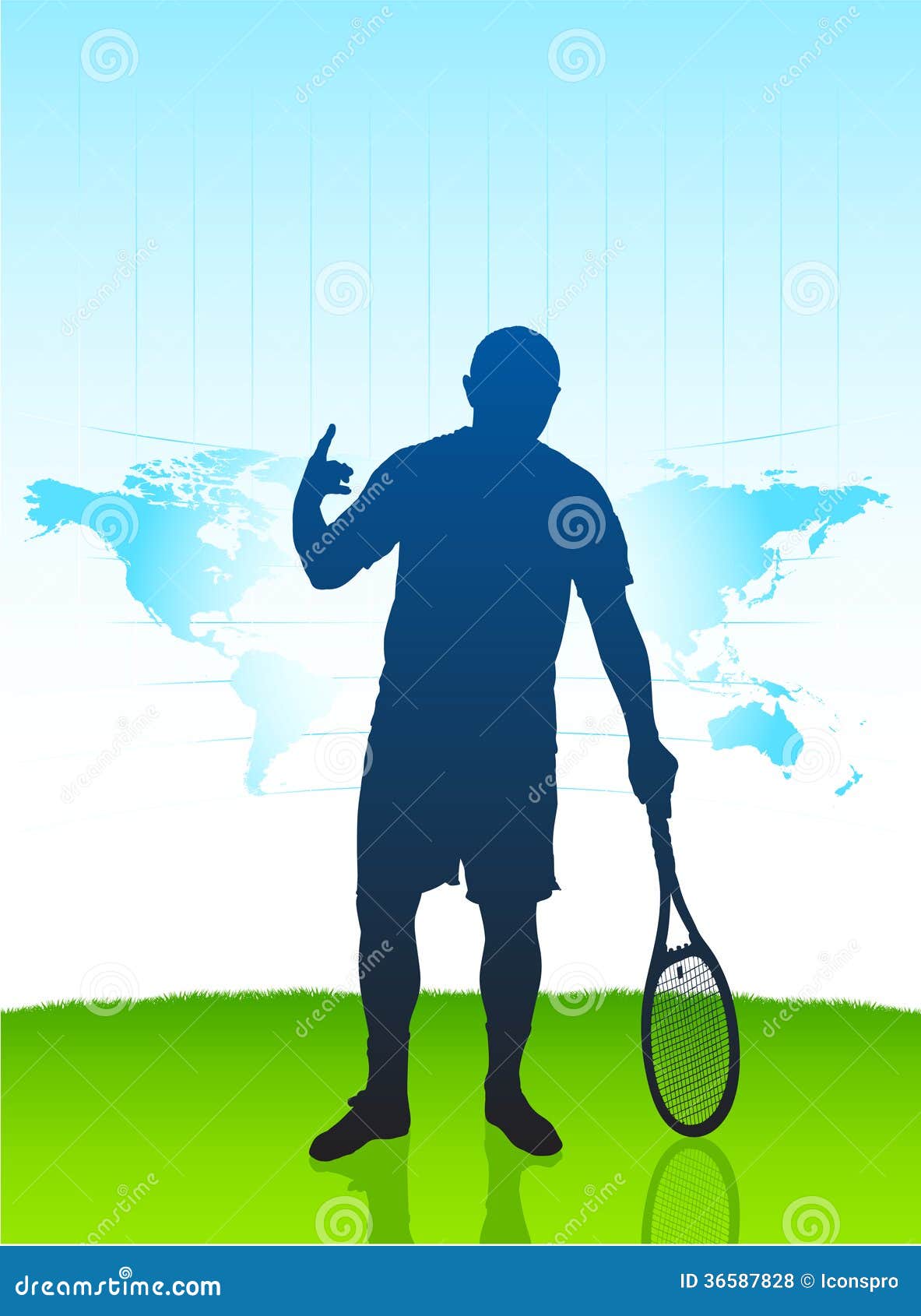 Tennis Player with World Map on Field Stock Illustration - Illustration ...
