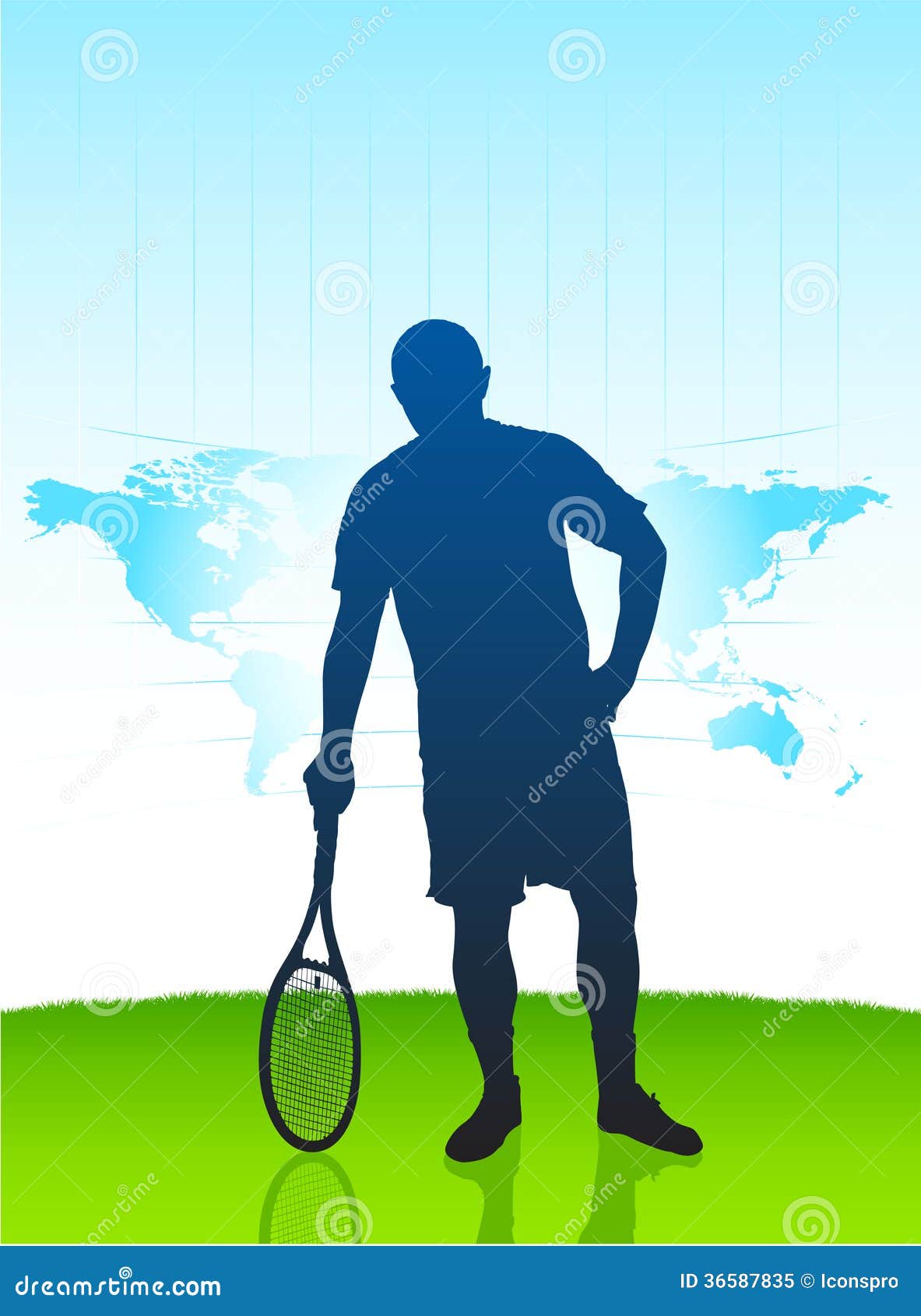 Tennis Player with World Map on Field Stock Illustration - Illustration ...
