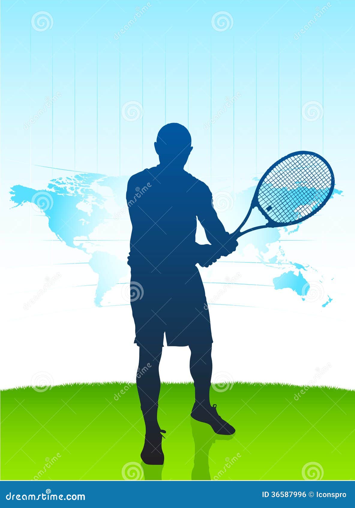 Tennis Player with World Map on Field Stock Illustration - Illustration ...