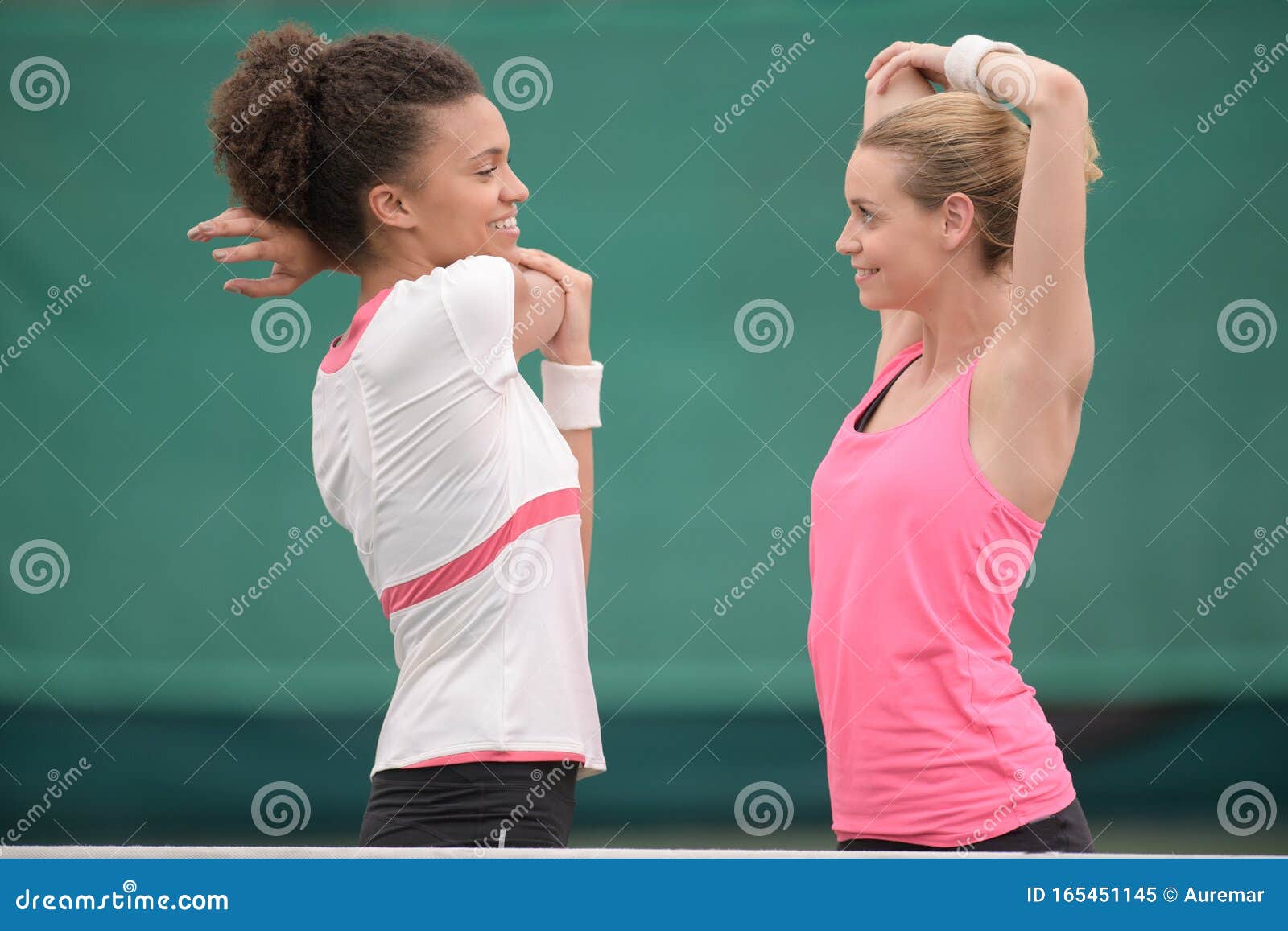 Tennis Players Stretching Arms Stock Image - Image of spring, players ...