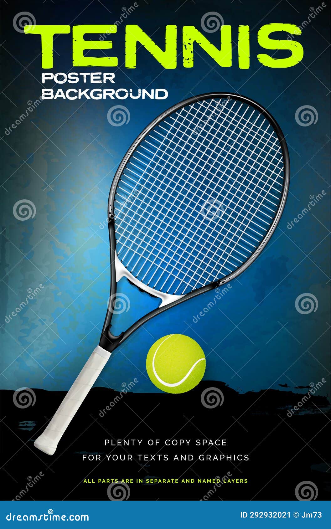 Tennis Poster Background with Racket, Ball and Sample Text Stock ...