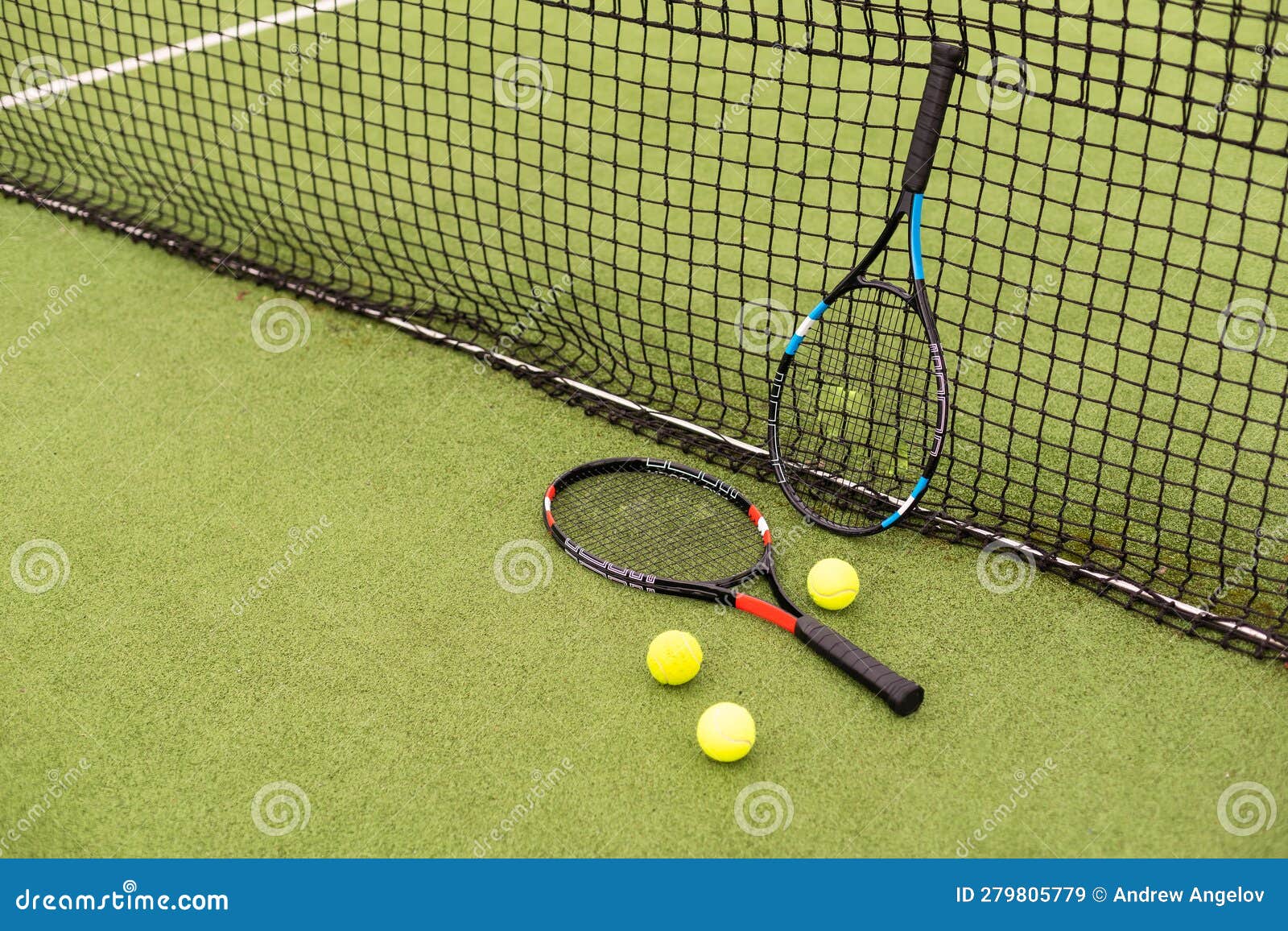 Tennis Racket and Tennis Ball on Court. Stock Image - Image of design ...