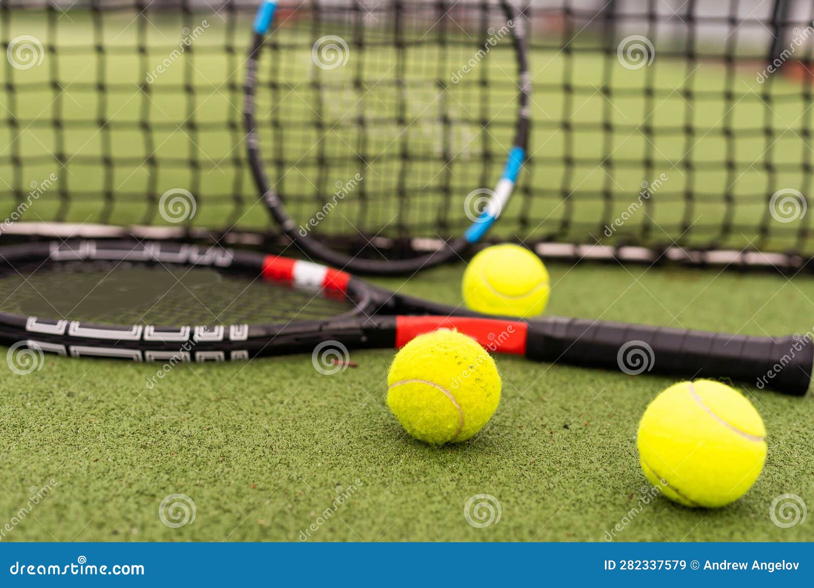 Tennis Racket and Tennis Ball on Court. Stock Image - Image of hard ...