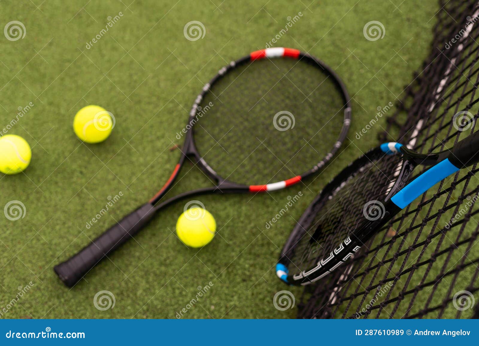 Tennis Racket and Tennis Ball on Court. Stock Image - Image of ...