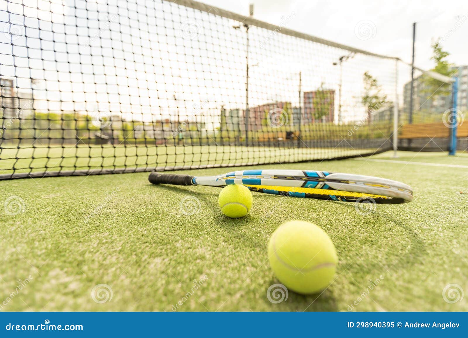 Tennis Racket with a Tennis Ball on a Tennis Court Stock Image - Image ...