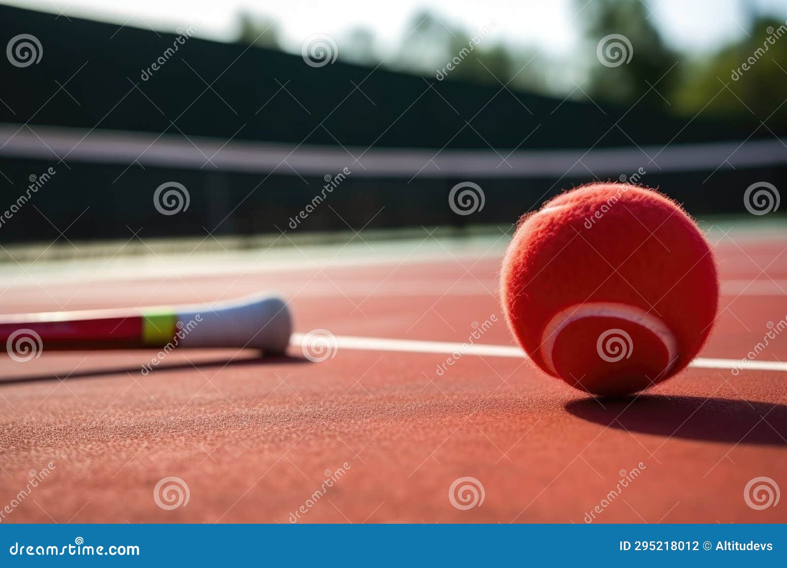 Tennis Racket and Ball on a Tennis Court Stock Photo - Image of game ...