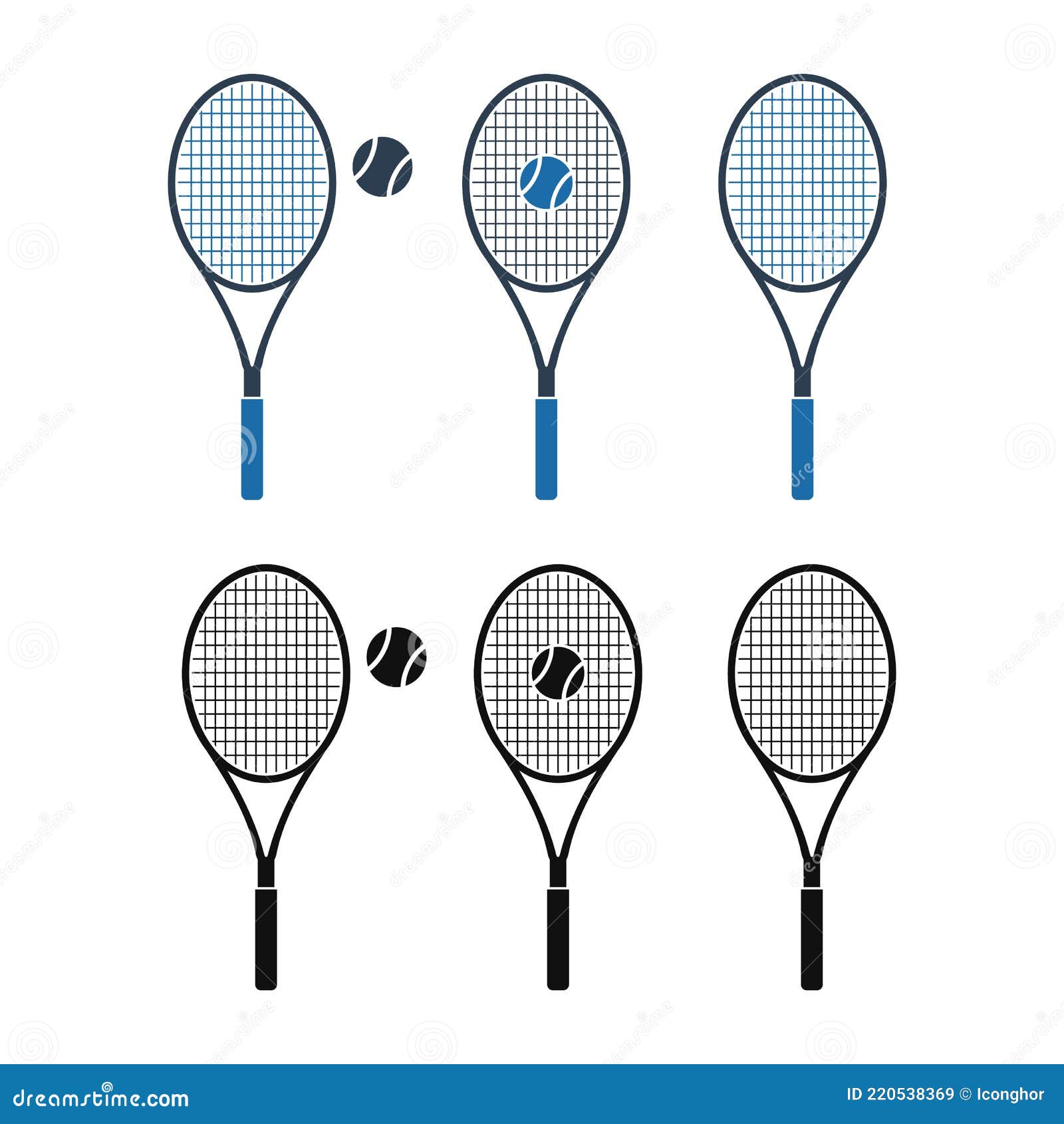 Tennis Racket and Ball Icon Set. Stock Vector - Illustration of court ...