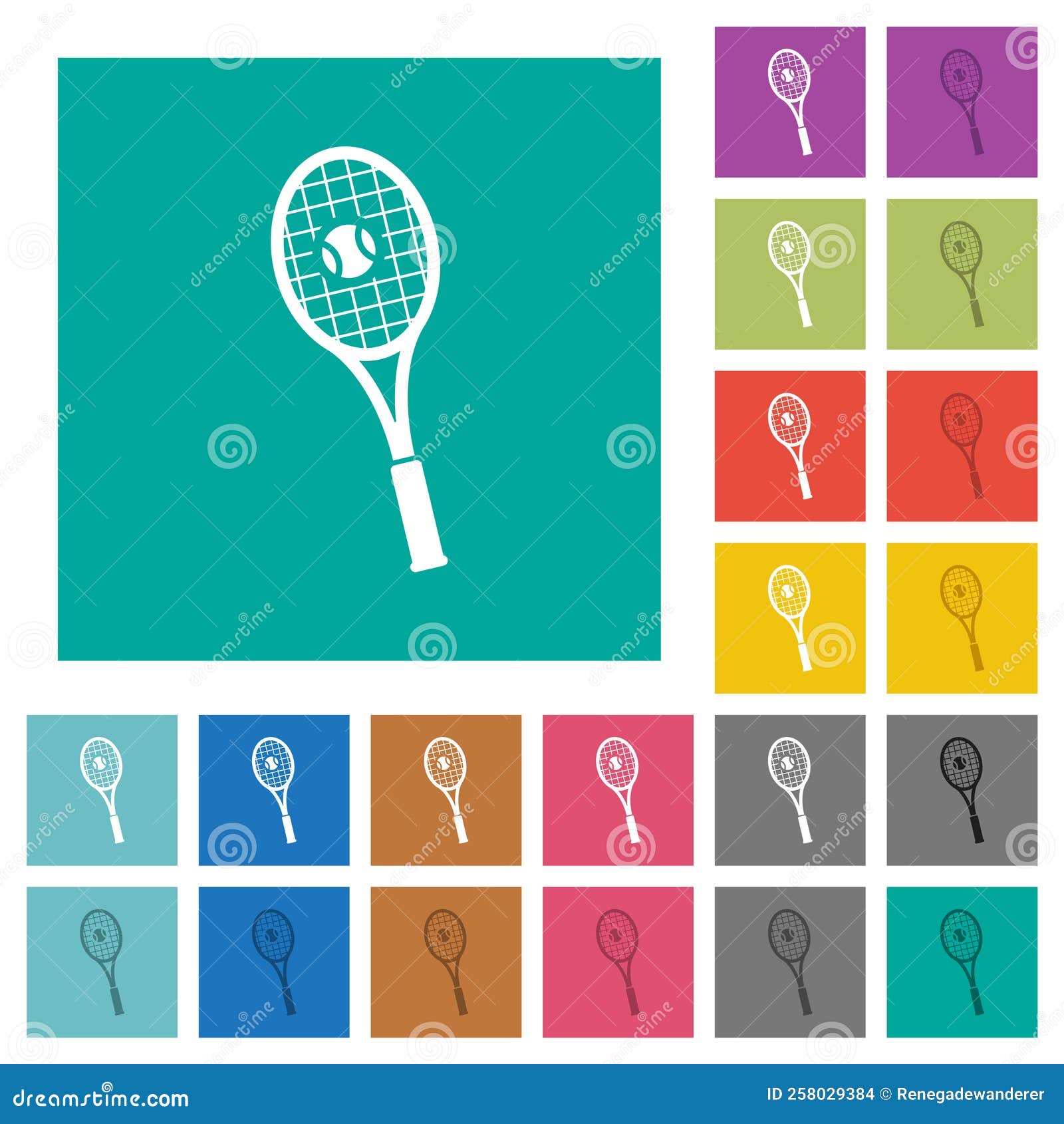 Tennis Racket with Ball Square Flat Multi Colored Icons Stock Vector ...