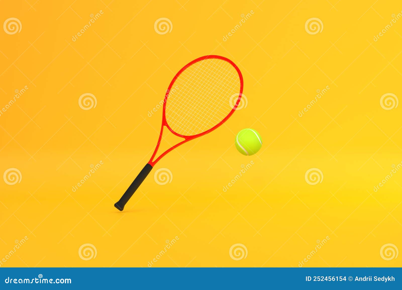 Tennis Racket With Tennis Ball On A Yellow Background Royalty-Free ...
