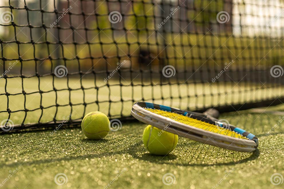 Tennis Racket and Balls, Flat Lay. Space for Text Stock Image - Image ...