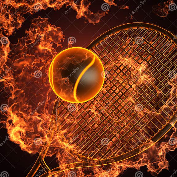 Tennis racket in fire stock illustration. Illustration of action - 24043898