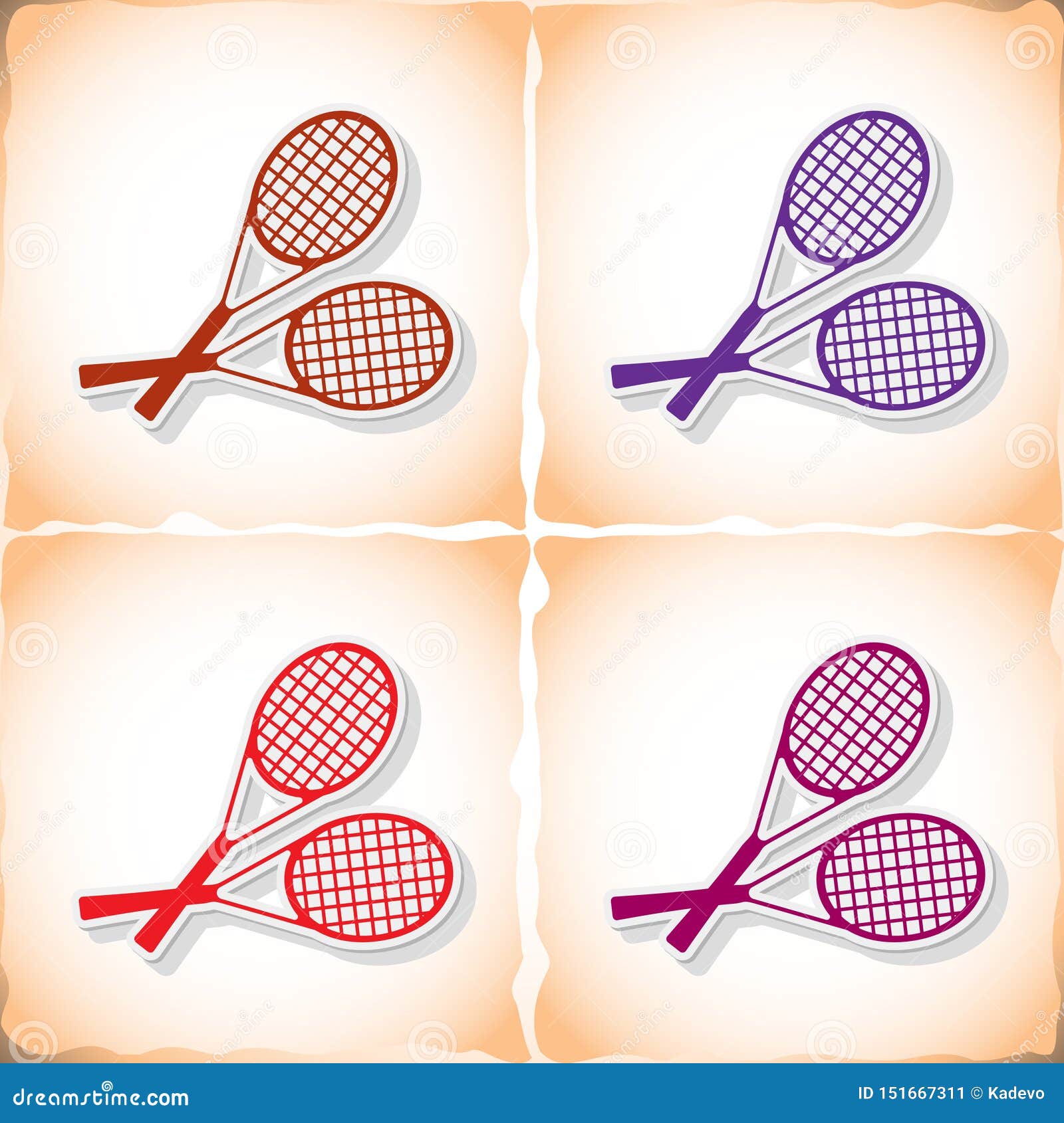 Tennis Racket. Flat Sticker with Shadow on Old Paper Stock Vector ...