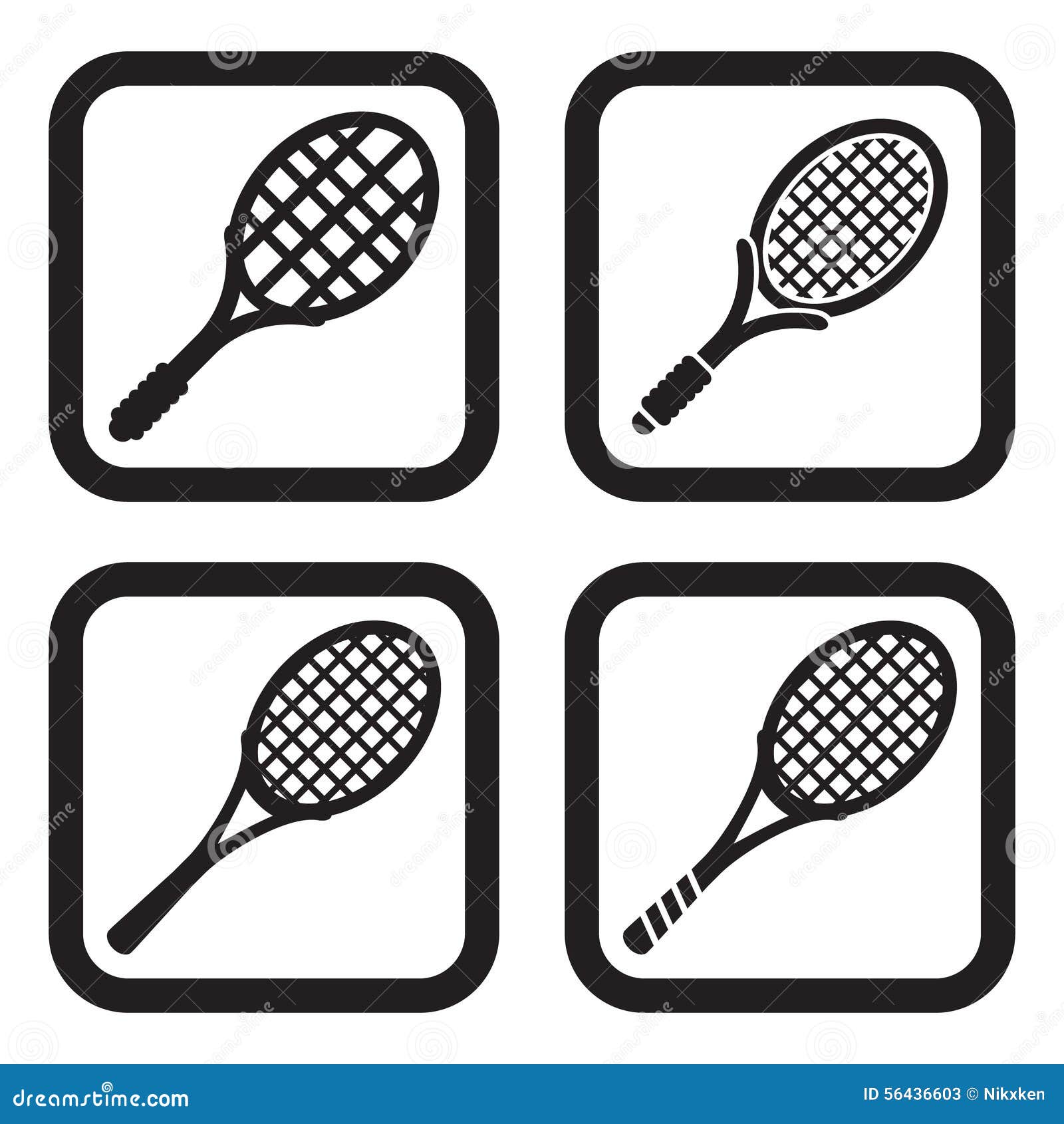 Tennis Racket Icon in Four Variations Stock Vector - Illustration of ...