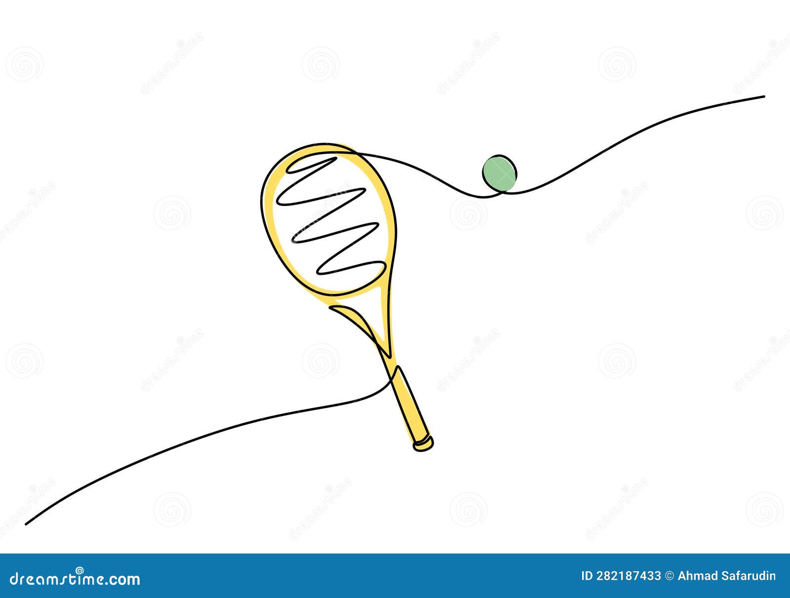 Tennis Racket One Line Drawing: Continuous Hand Drawn Sport Theme Stock ...