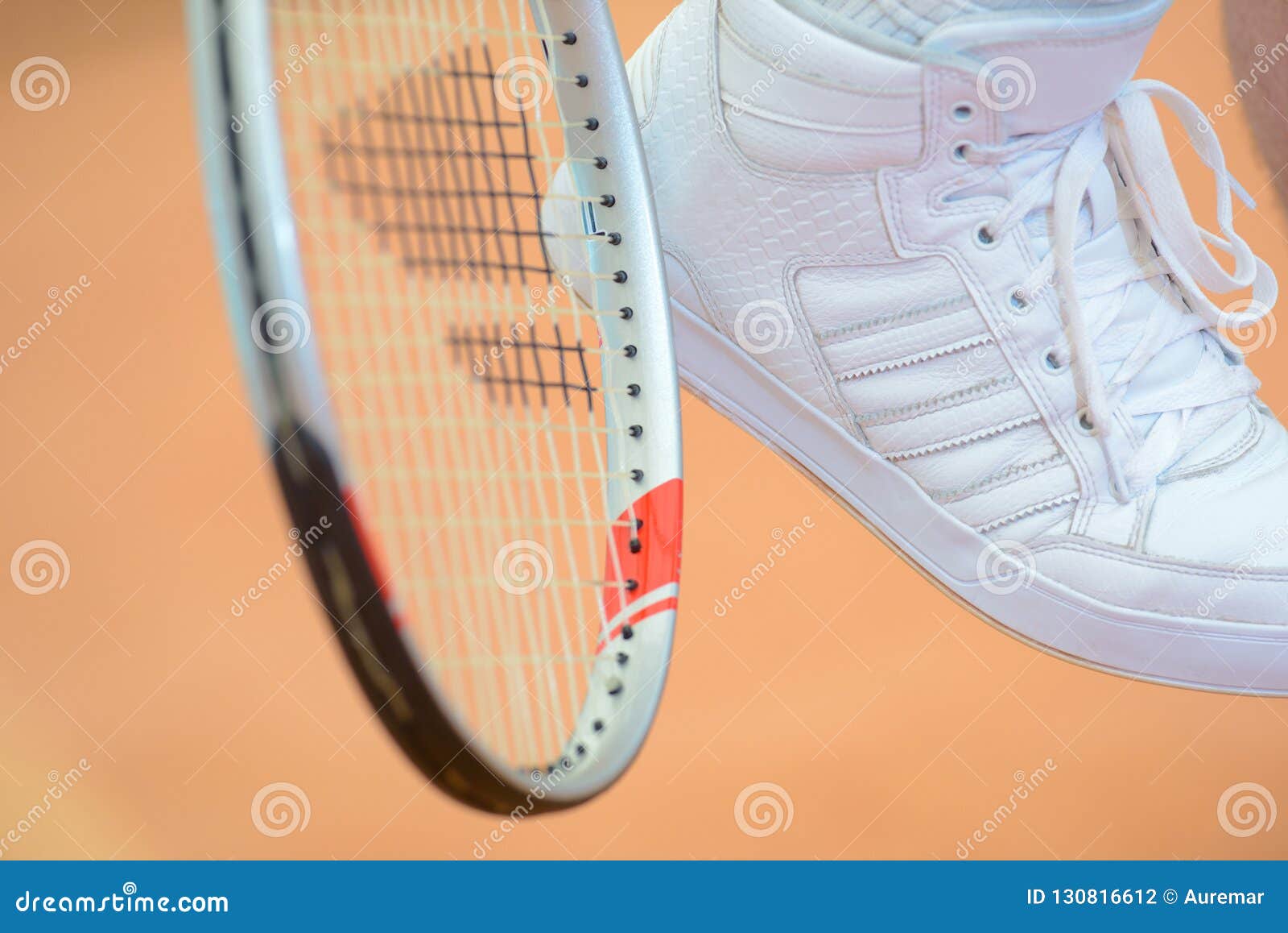 Tennis racket and shoe stock photo. Image of ball, court - 130816612