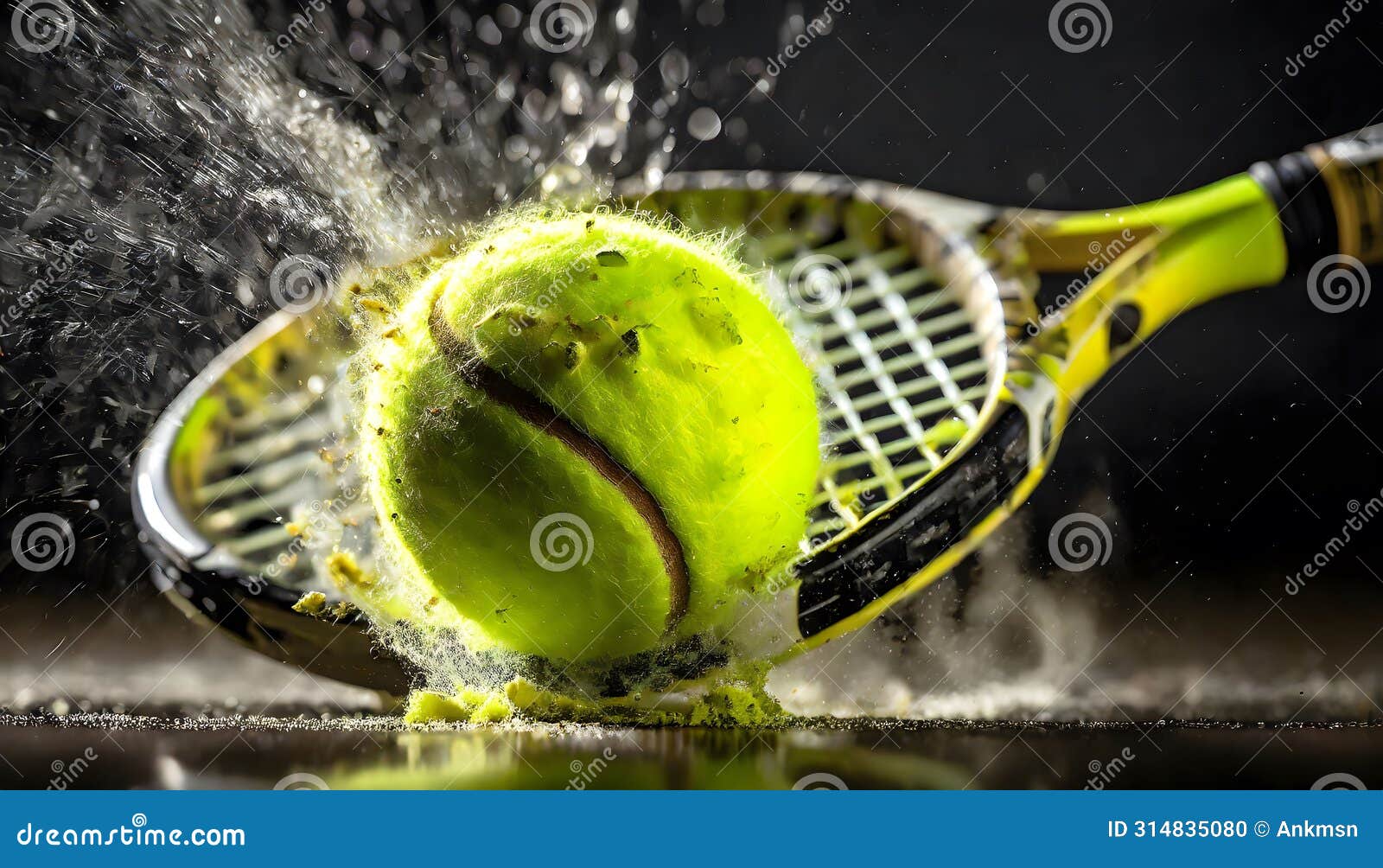 Tennis Racket Strikes Tennis Ball, Creating Water Splash. Generative AI ...