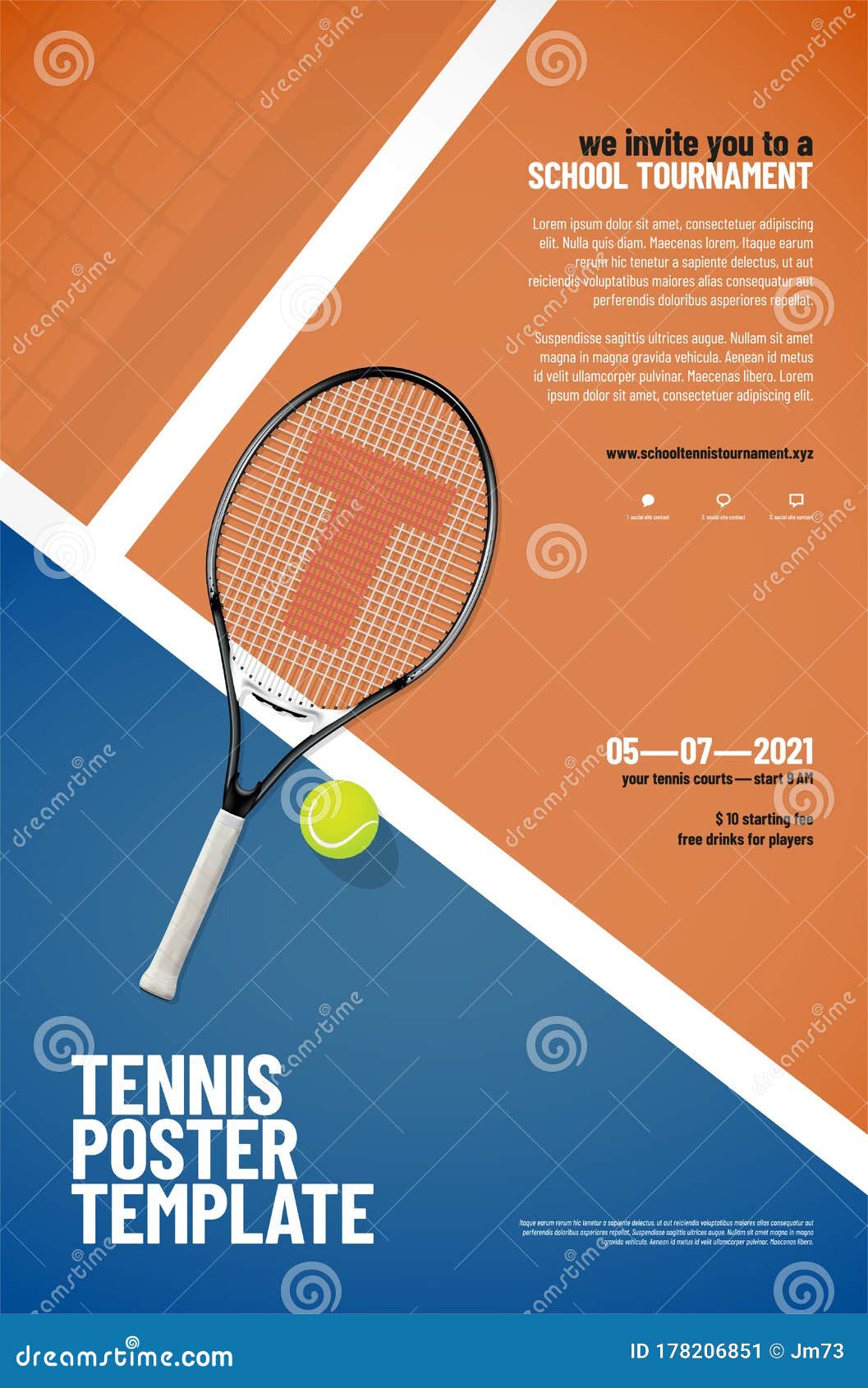Tennis Tournament Poster Template with Sample Text Stock Vector ...