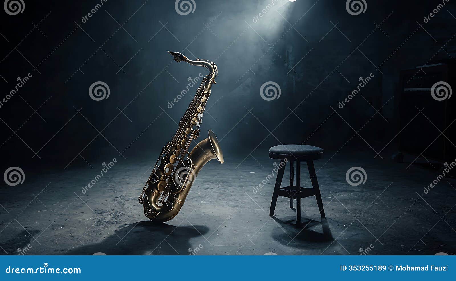 Tenor Saxophone on Stage with Stool, Smoky Atmosphere, Spotlight Stock ...