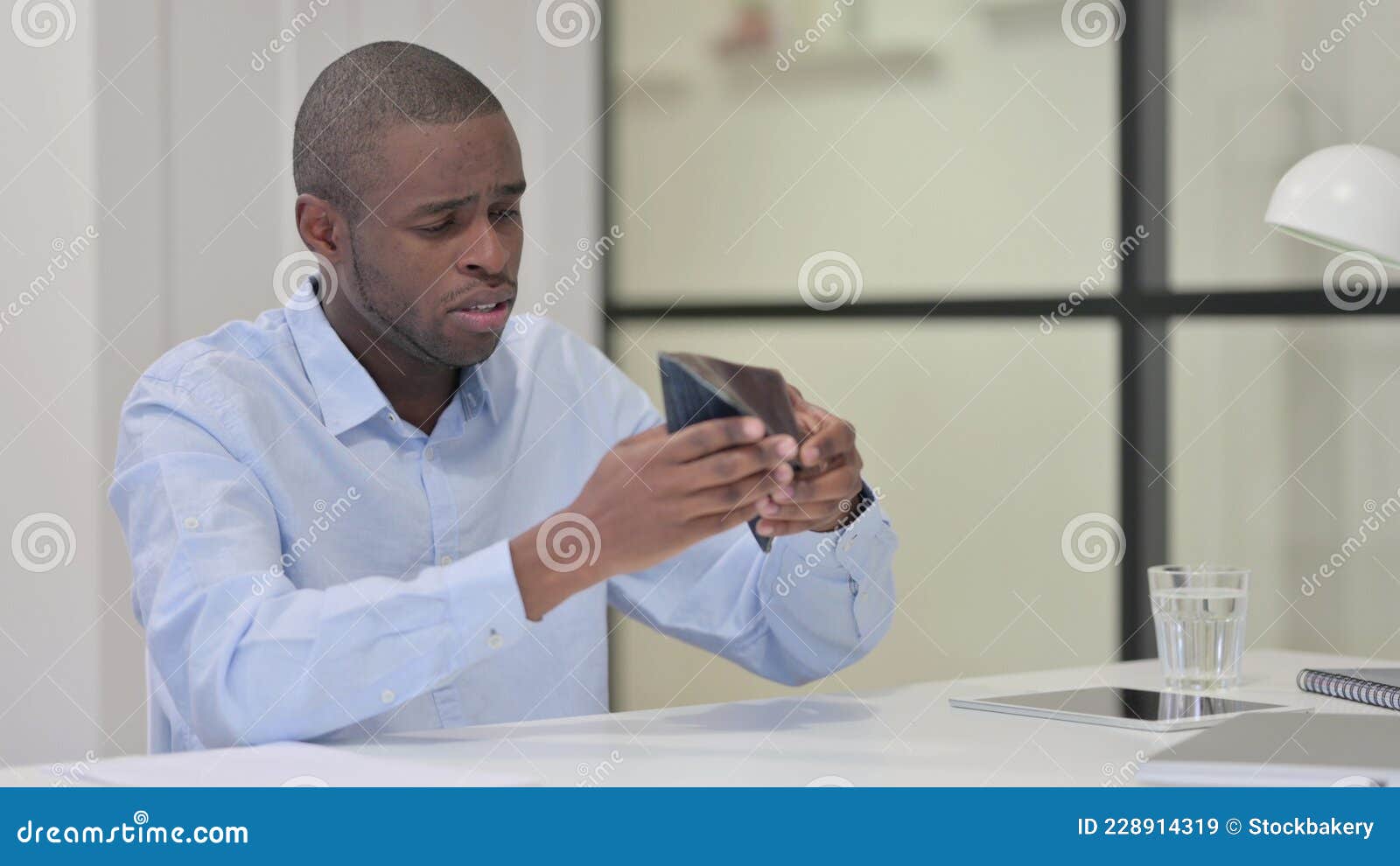 Tense African Man Checking Empty Wallet Stock Image - Image of ...