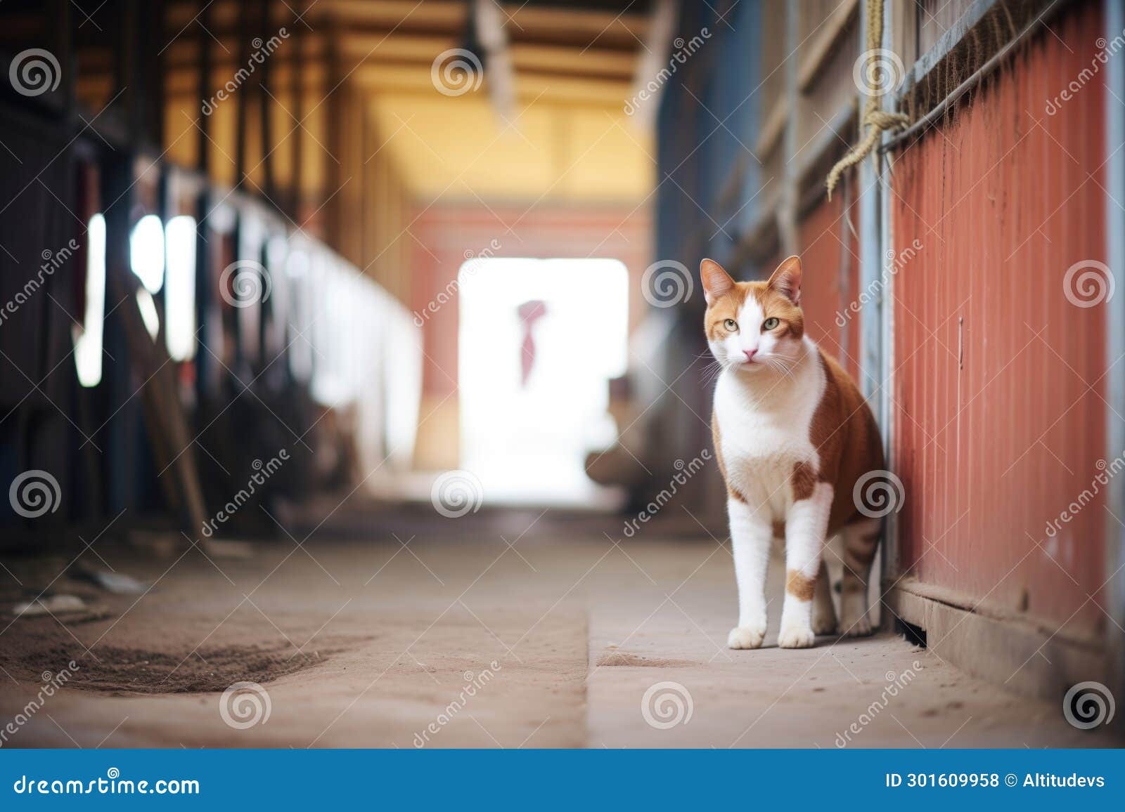 Tense Cat with Arched Back in Barn Corridor Stock Photo - Image of ...